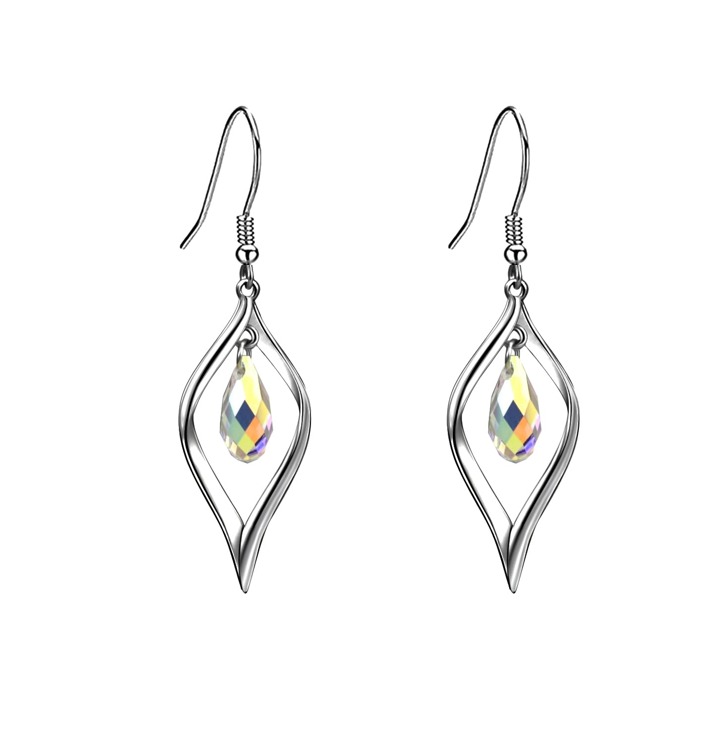 Fashion Swarovski Crystal Twist Leaf 925 Sterling Silver Drop Earrings for Women in Gold-plated