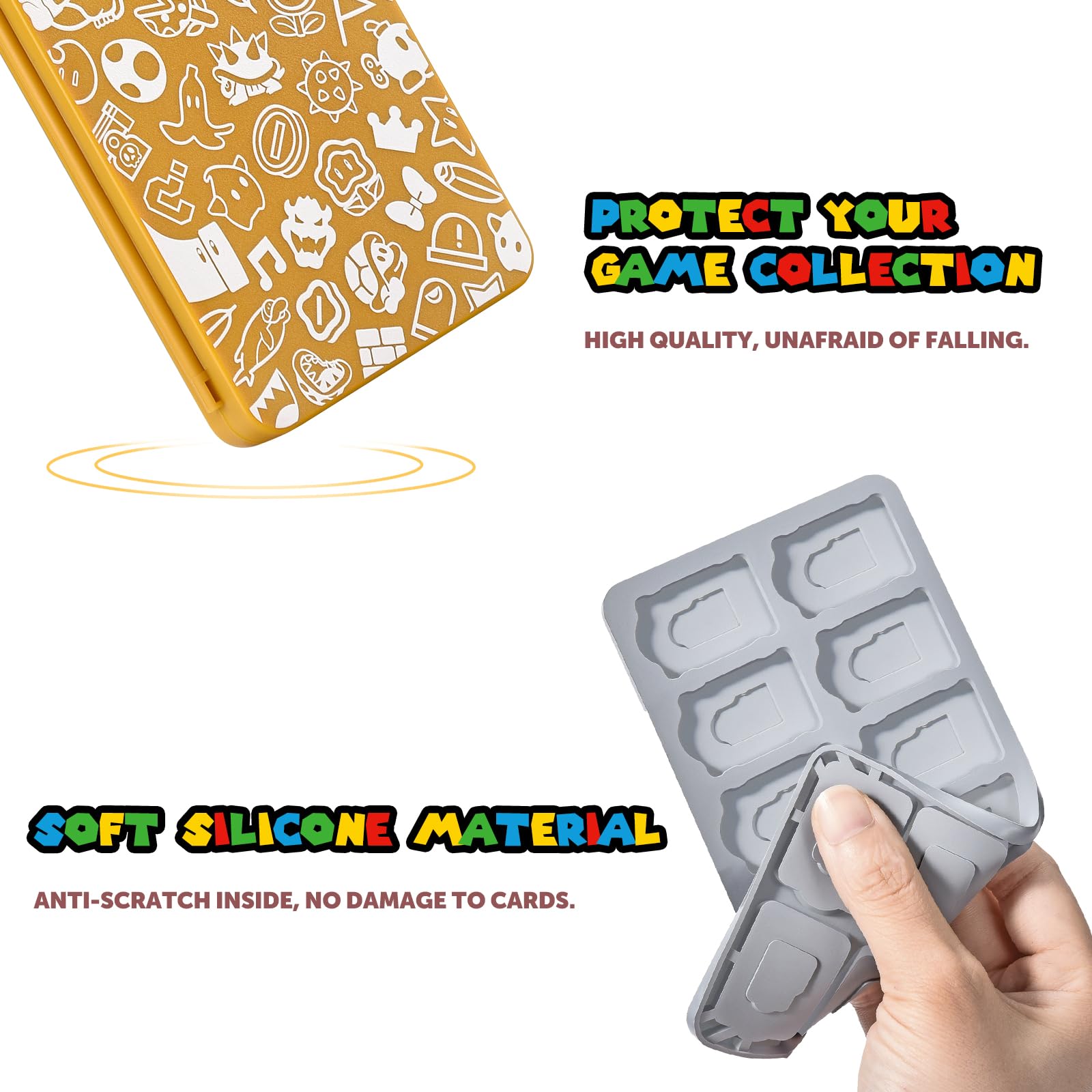 FUNLAB Switch Game Case Compatible with Nintendo Switch Games & Micro SD Cards, Switch Game Holder Cartridge Case with 24 Game Card Storage for Mario Fans - Wonder Yellow