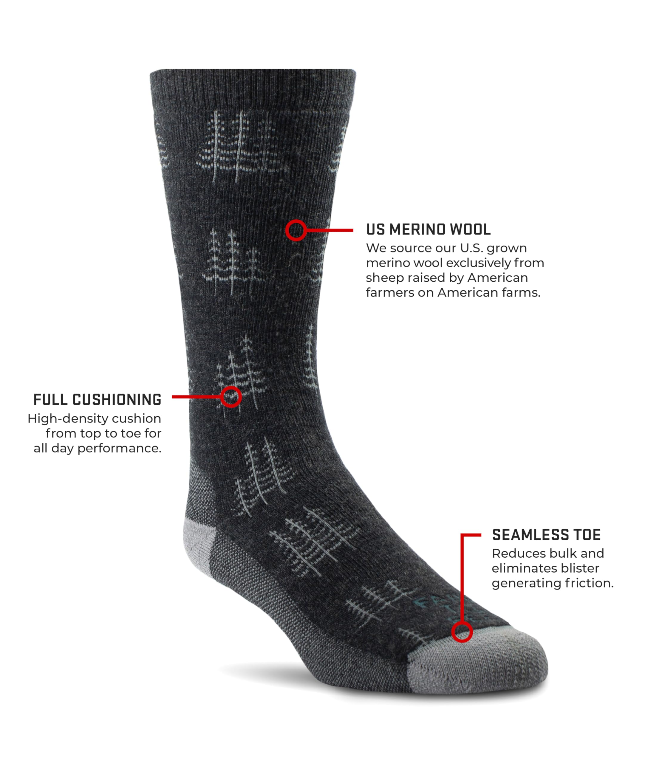 Farm to Feet Men's Cokeville Midweight Crew Socks, Medium, Charcoal/Platinum (8578)