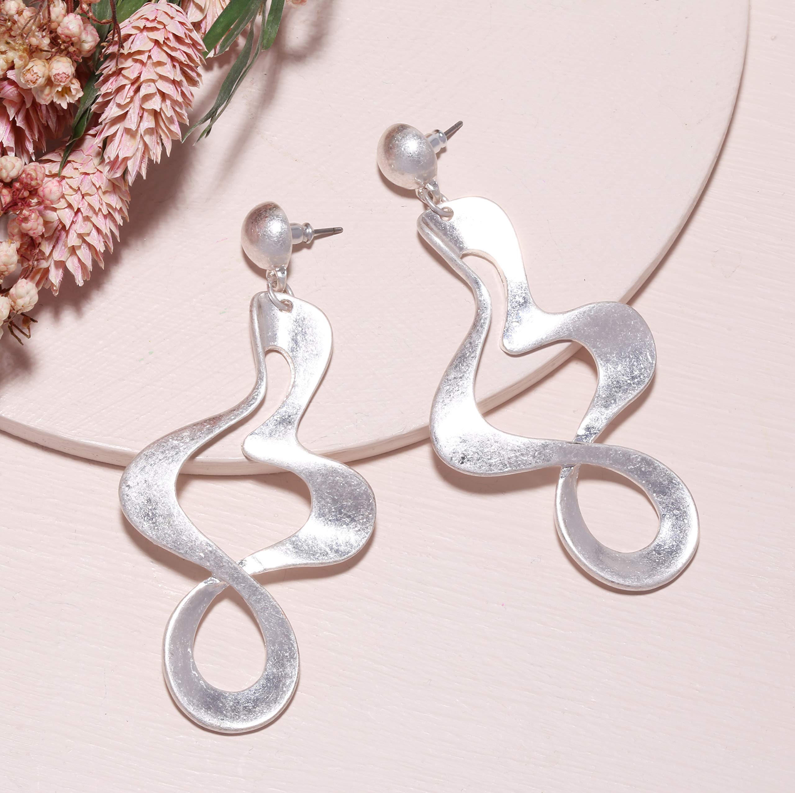Flowing Water Abstract Metal Frame Bold Statement Drop Earrings for Women