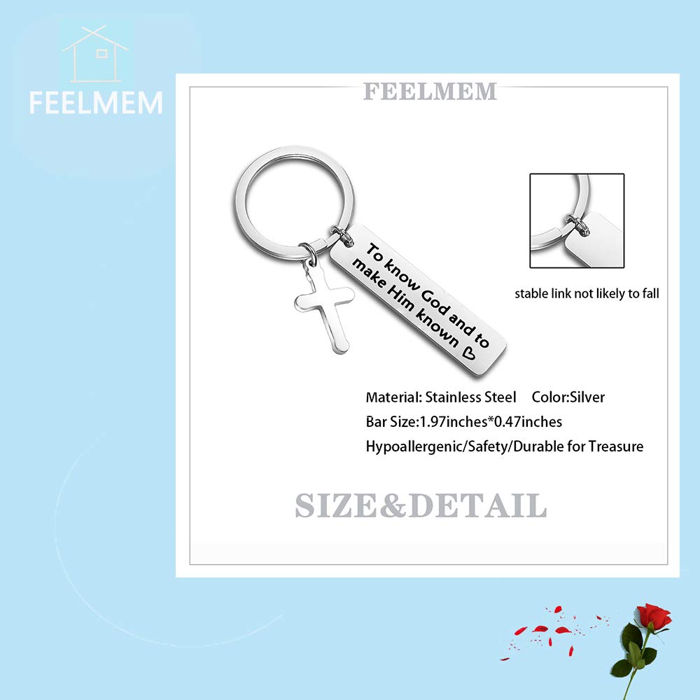 FEELMEM Religious Conversations Keychain To Know The God And Make Him Known Keychain Bible Verse Jewelry Christian Gifts (Silver)