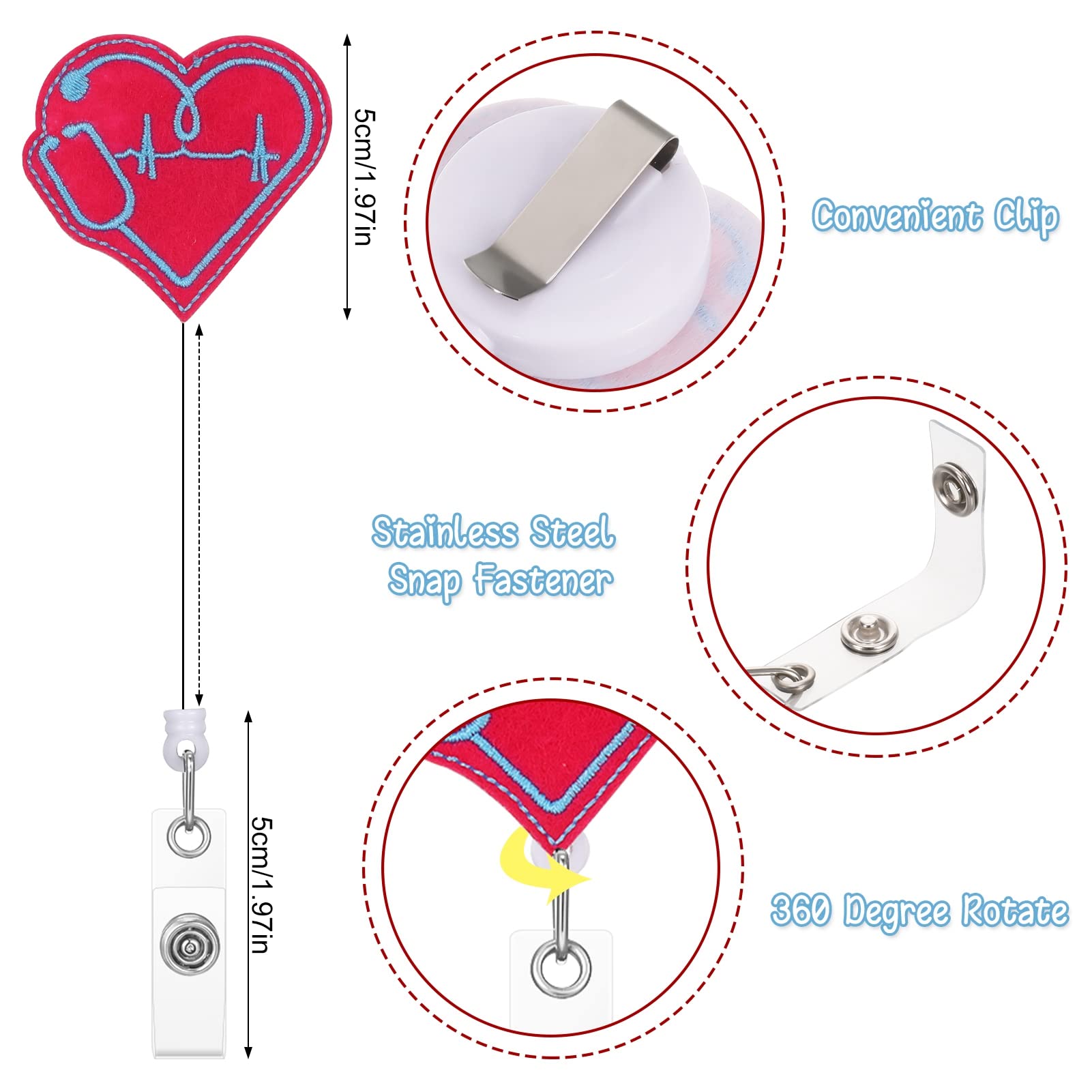FRIUSATE 8 Pieces Nursing Badge Reel, Retractable Badge Holder Brain Heart Lung ID Reel Felt Decorative Holder with Clip for Doctor Nurse Office School Teacher Student