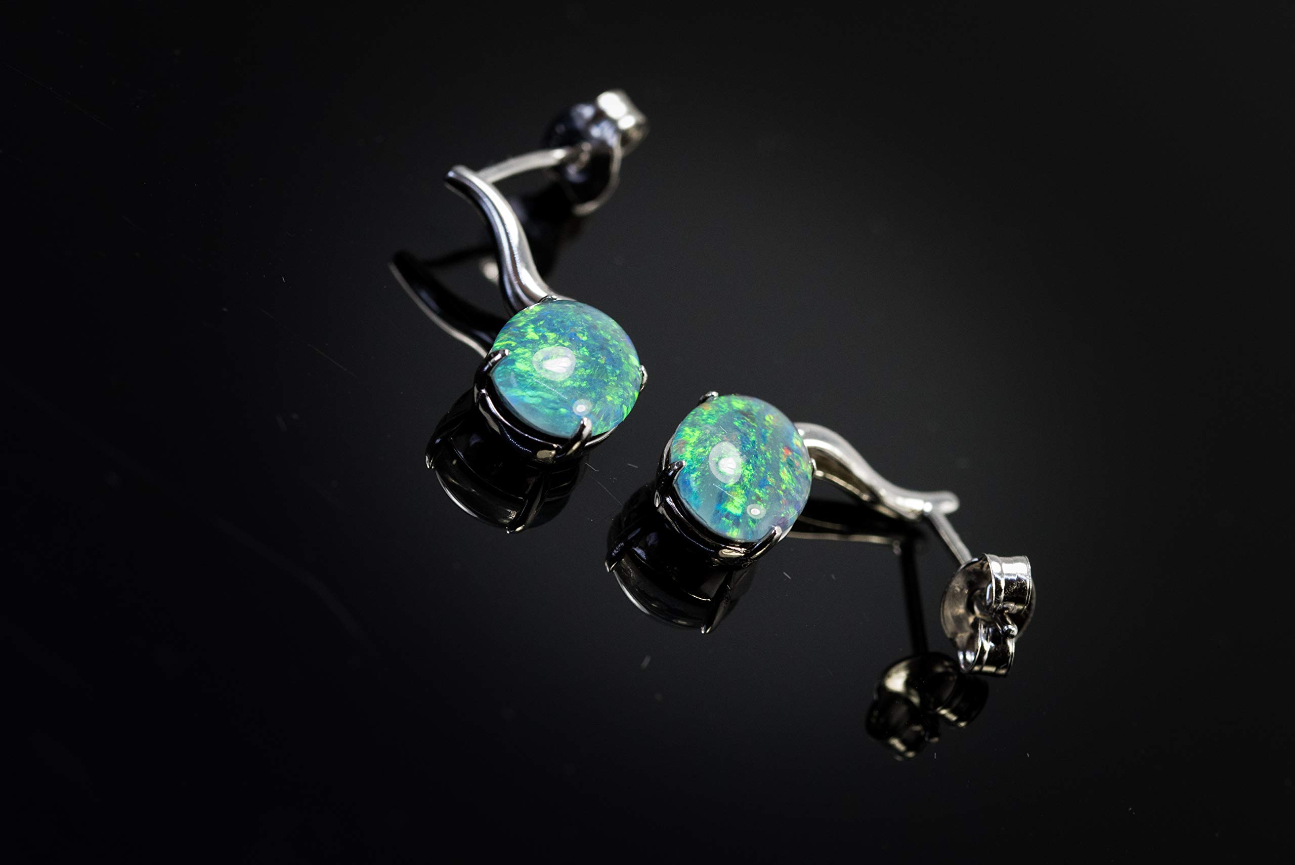 Genuine Opal Earrings - Australian Triplet Opal Earrings in 925 Sterling Silver with White Gold Plated Women's Jewelry…