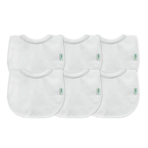 green sprouts Stay-dry Milk Catcher Bibs (6 Pack) | Collar absorbs milk to prevent rashes | Waterproof inner layer, Absorbent terry cotton, Machine washable, White, 0-6 months