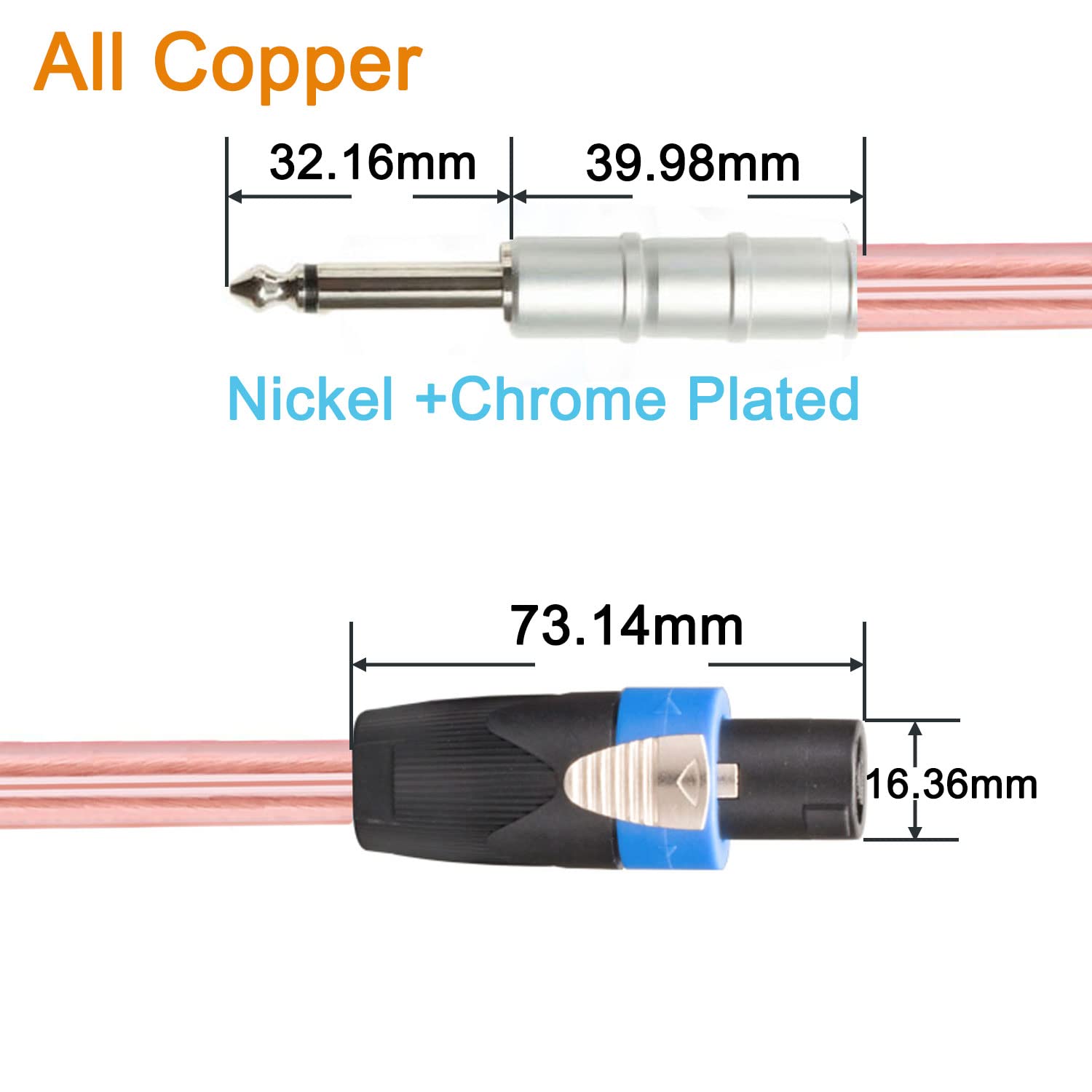 gotor speakon to 1/4 Speaker Cable 6N OFC 24K Gold Plated Speakon to 6.35 mm Adapter Loud Speakers to Amplifiers DJ/PA 1.9ft 60cm(1.9ft)