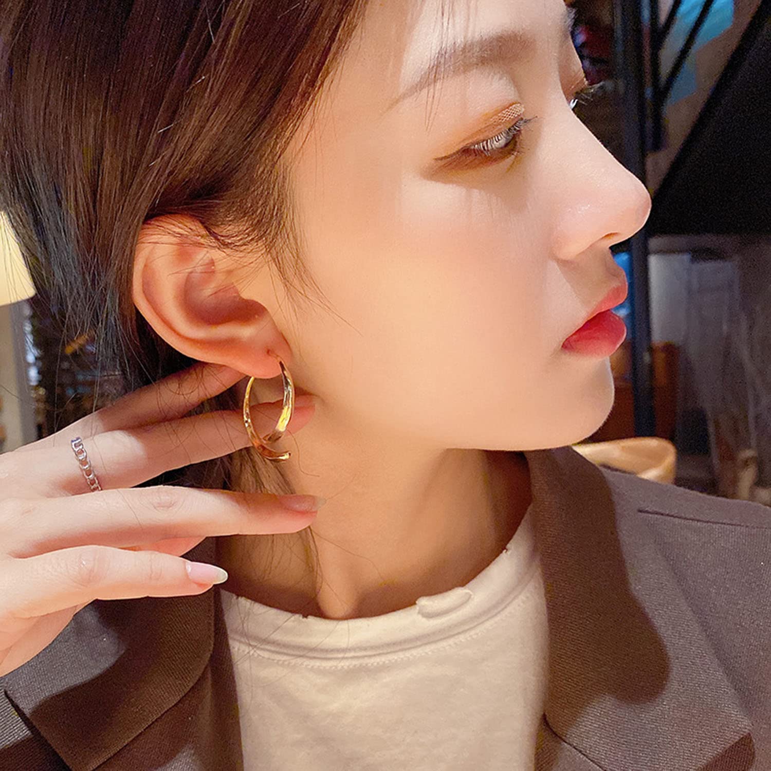 GOGOEY 14K Gold Plated 925 Sterling Silver Post Drop Earrings Fashion Cross Curved Earrings, Curved Stick Front Back Linear Dangle Earrings Open Hoops, Sterling Silver, No Gemstone
