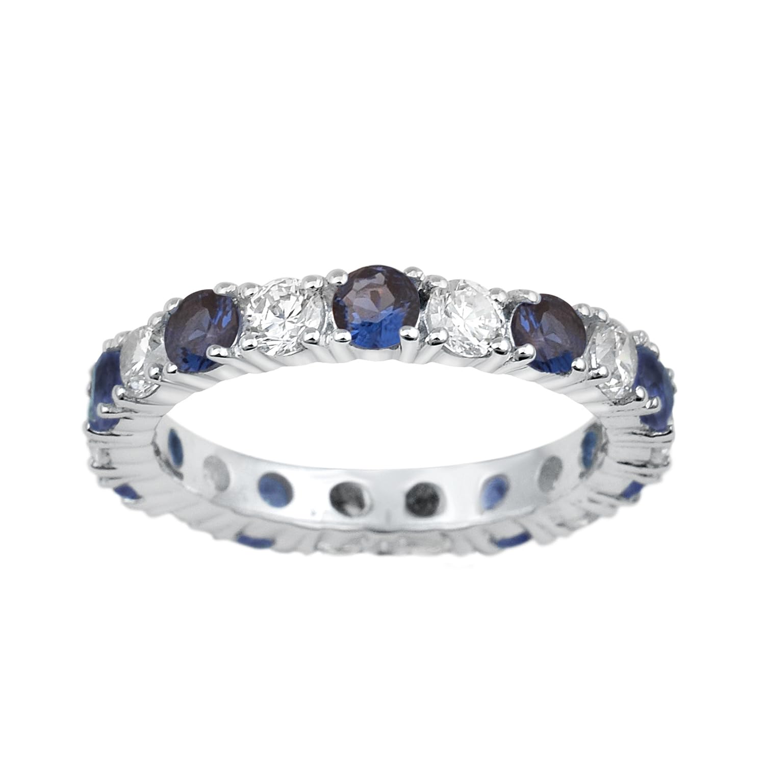 Full Eternity 2 Ctw Multi Choice Gemstone Birthstone Sterling Silver Women Wedding Stackable Ring Larimar, Sz7