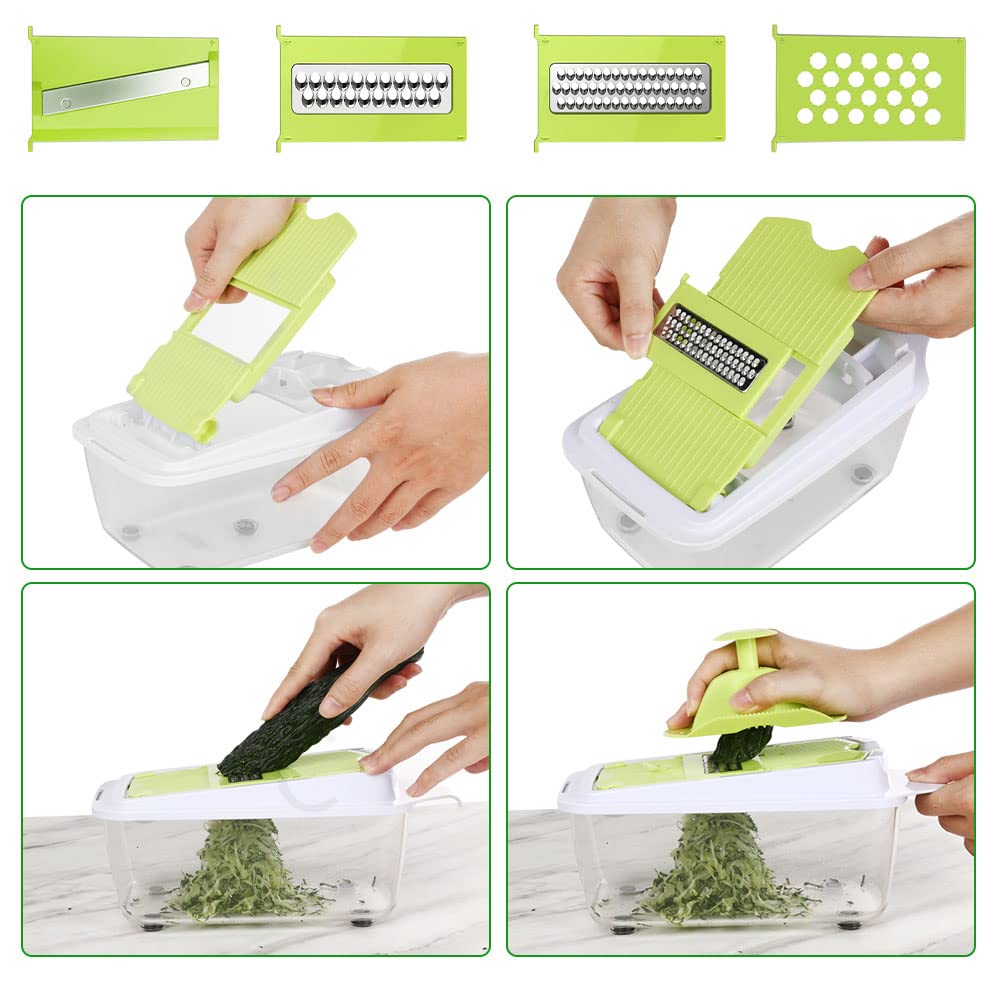 Food Dicer, Vegetable Chopper 6 Blades, Mandoline Slicer for Kitchen, Onion Chopper Dicer, Kitchen Chopper Mandolin Slicer, Fruit and Veggie Chopper with Container Vegetable Cutter Green
