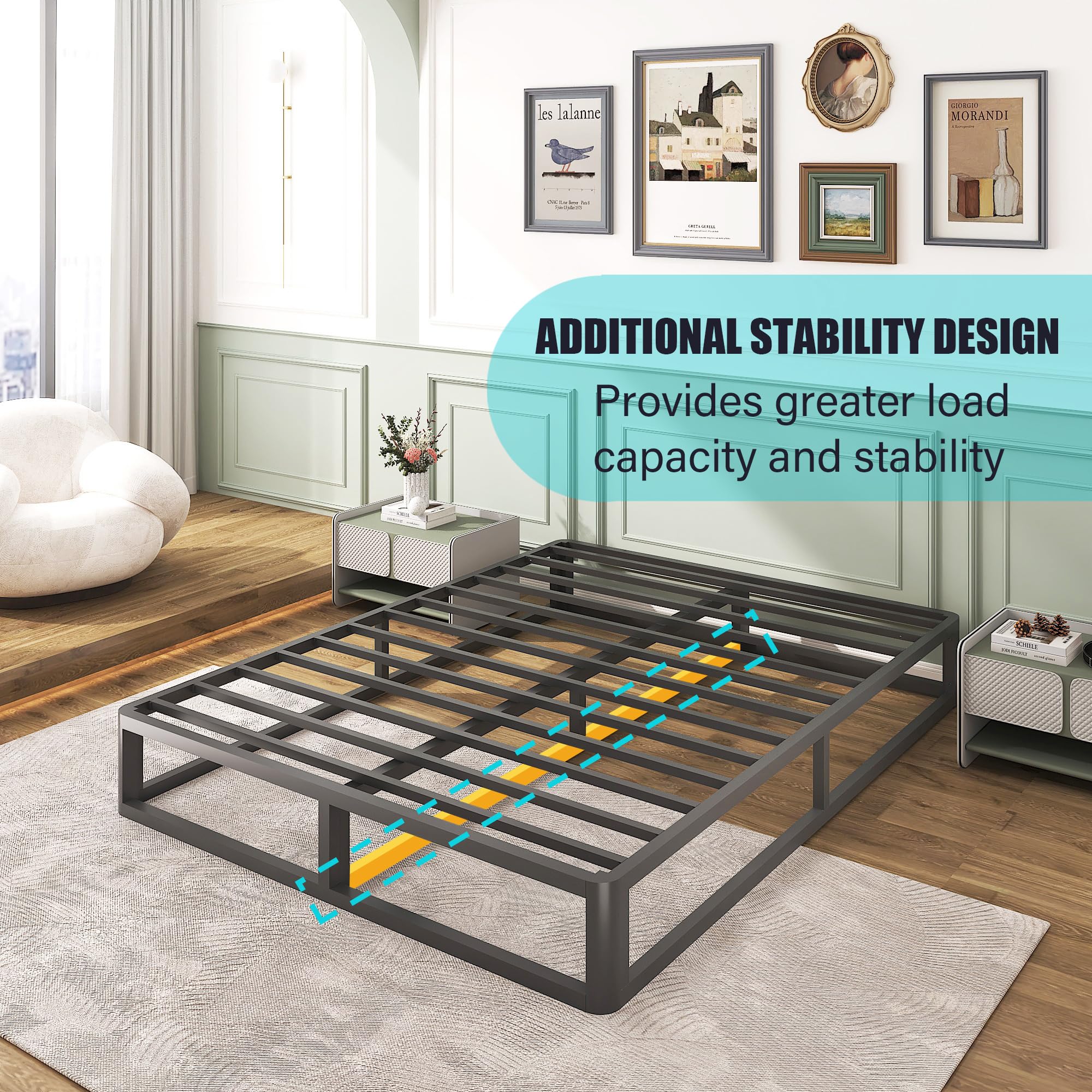 Firpeesy Upgrade Anti Bending and Round Corner Legs 10 inch Metal Full Bed Frame 3500 LBS Heavy Steel Slats Support Platform Bed Frames No Box Spring Needed Platform Noise Free Easy Assembly
