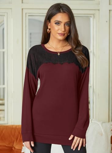 For G and PL Lady Fall Dressy Long Sleeve Holiday Blouse Cotton Lightweight Crewneck Sweatshirt Maroon L