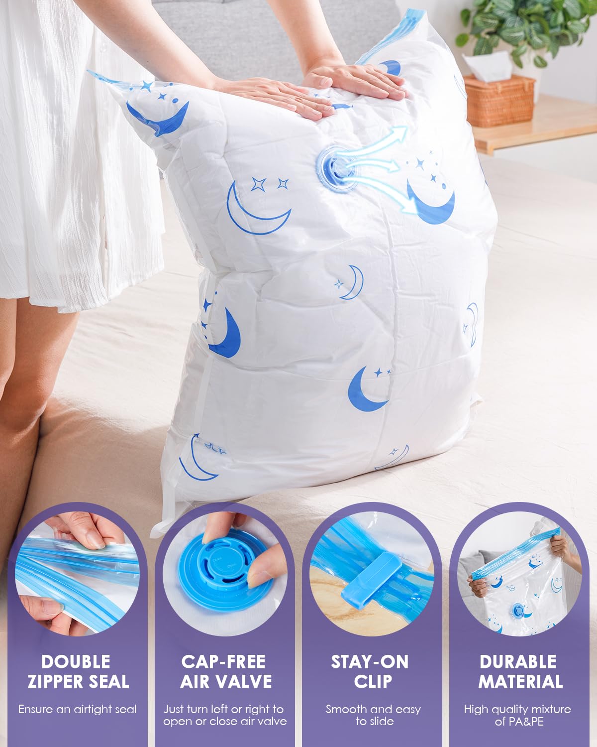 Vacuum Storage Bags, 5 Pack Large Size (32"x22") Reusable Vacuum Compression Space Saving Bag for Clothes, Mattress, Blankets, Duvets, Pillows, Comforters, Quilts, Dresses, Travel