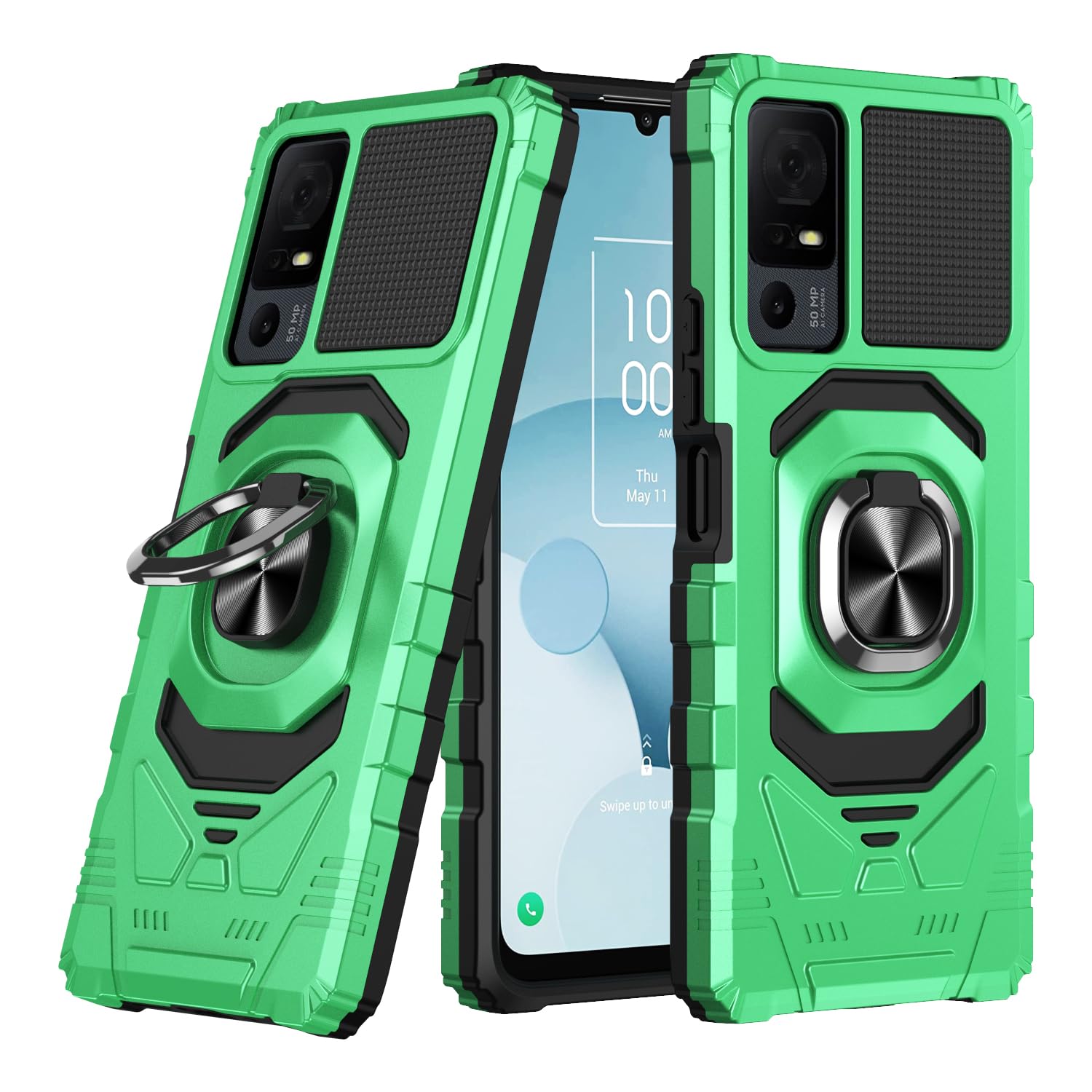 for TCL 40XL Case/TCL 40T Case/Jitterbug Smart 4 Case with Screen Protector,Magnetic Car Ring Stand Soft Silicone Bumper Military Grade Phone Case for TCL 40 XL/TCL 40 T T608DL /Lively Smart4 Green