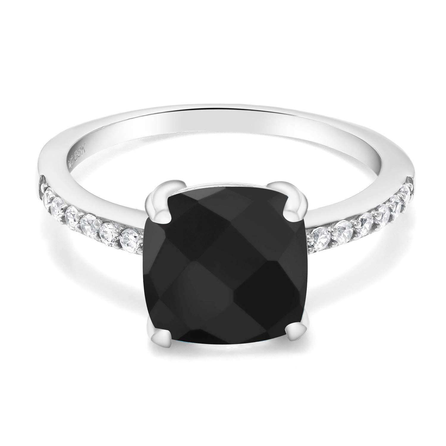 Gem Stone King 925 Sterling Silver Cushion Checkerboard Black Onyx Ring For Women (2.23 Cttw, Gemstone Birthstone, Available In Size 5, 6, 7, 8, 9)