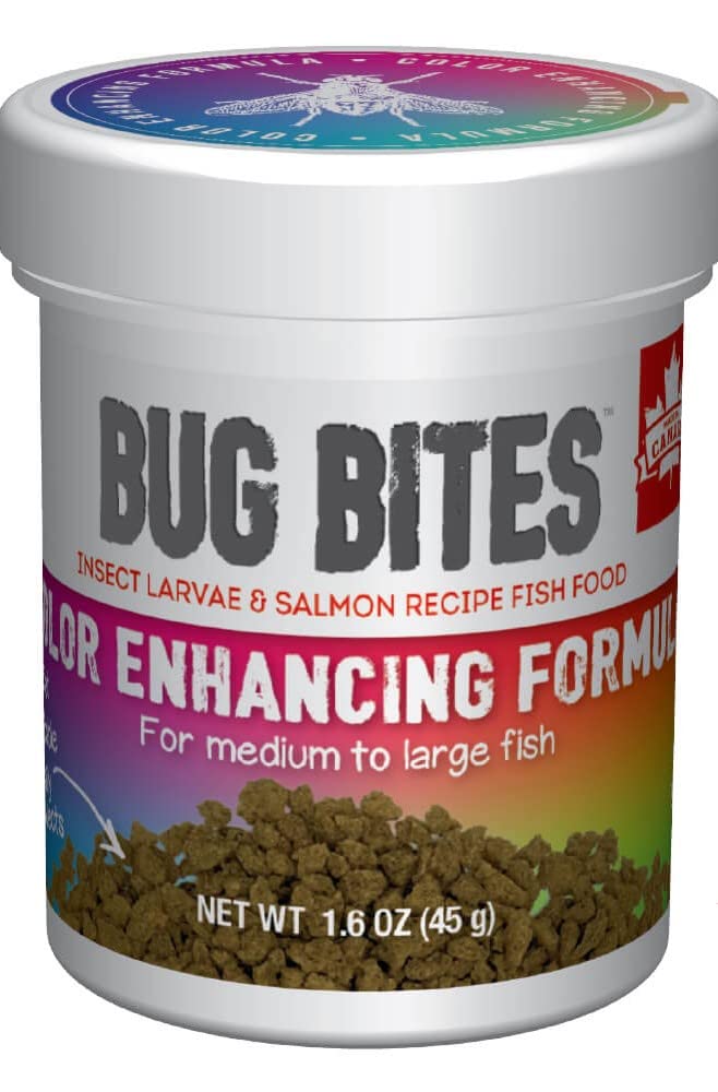 Fluval Bug Bites Color Enhancing Fish Food for Tropical Fish, Granules for Medium to Large Sized Fish, 1.6 oz., A6589, Brown
