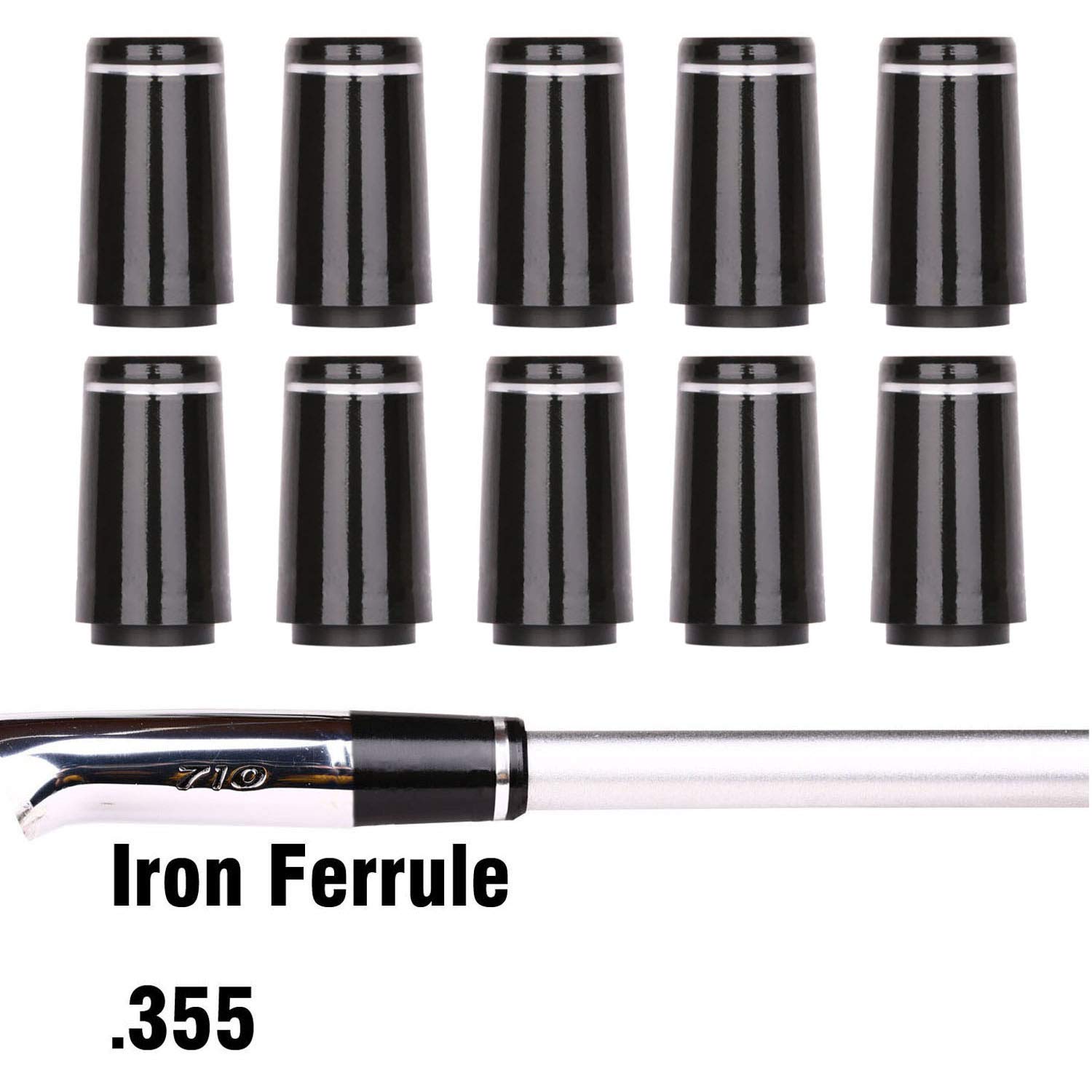 Golf Builder 10pcs Custom Black Tip Size .355 Golf Ferrules for Taper Tip Iron Wedge with One Silver Ring