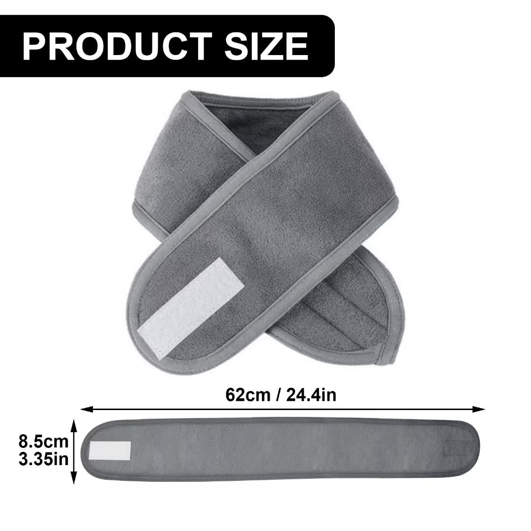 Flytianmy 2 Pcs Spa Facial Headband, Adjustable Face Wash Headband with Magic Tape for Bath, Makeup and Sport (Grey, White)