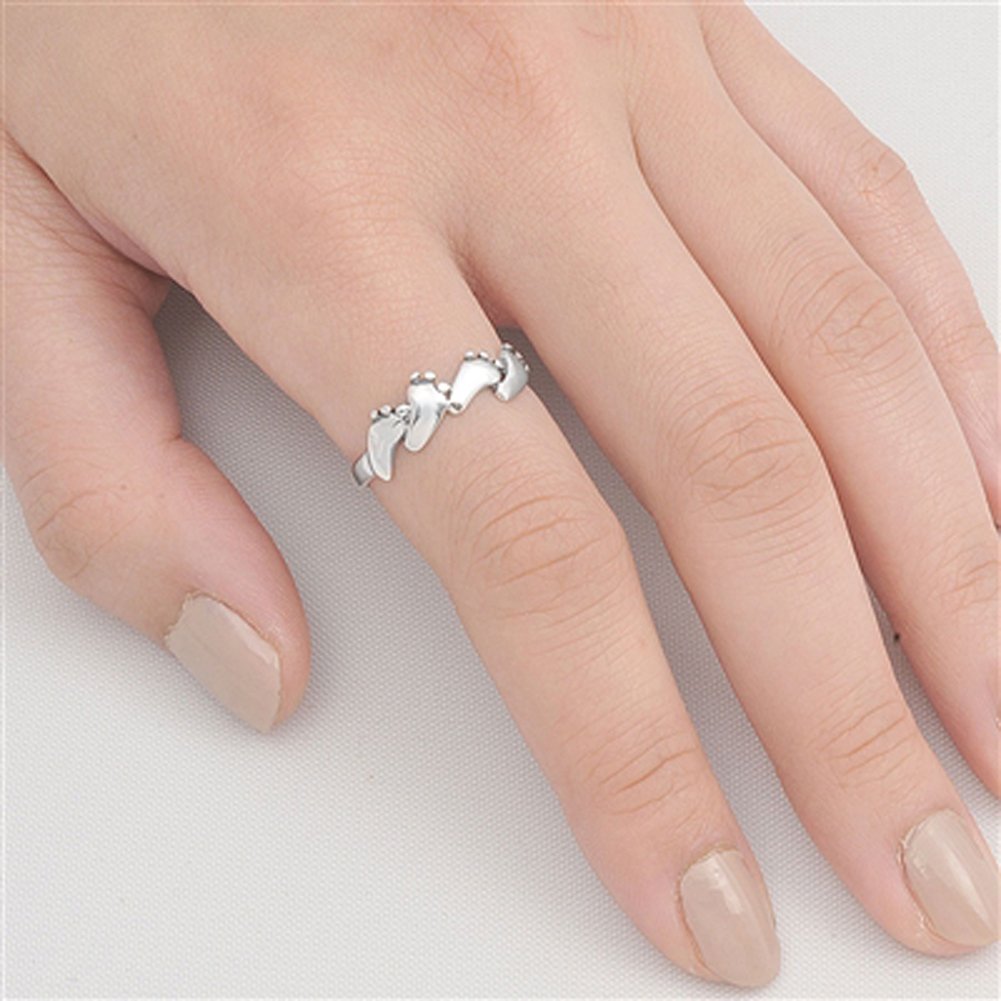 Feet Foot Footprint Ring New .925 Sterling Silver Band Size 6