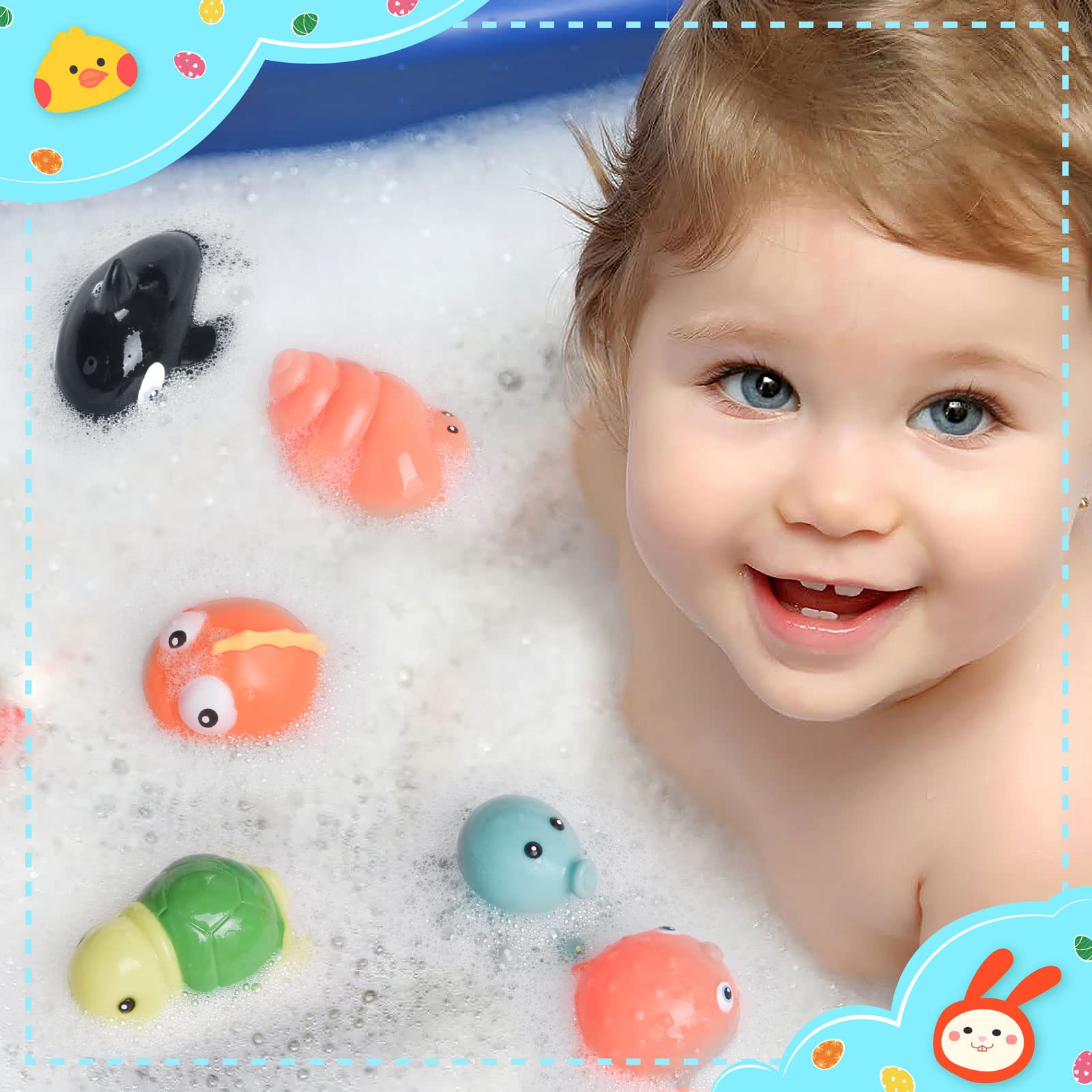 FUN LITTLE TOYS 12PCS Bath Toy Easter Eggs Assorted Sea Animals for Toddlers Easter Basket Stuffers