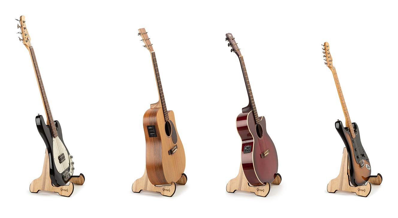 GizmoG Folding Guitar Stand, Universal for Acoustic Classical Electric Bass Guitars, Strong A-Frame Timber Design