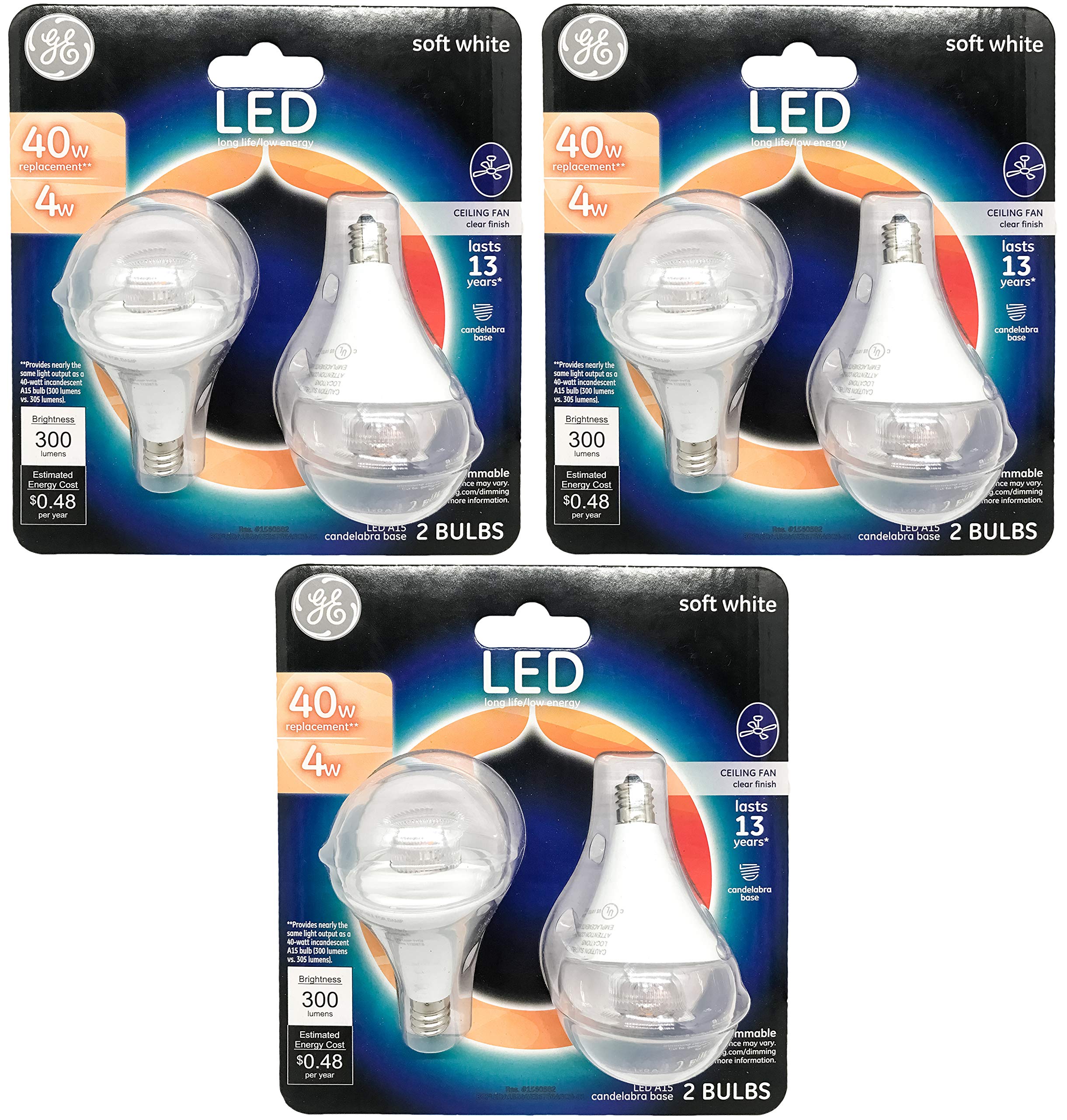 GE Lighting 4-Watt (40-Watt Replacement), 300 Lumens, Clear Finish, Soft White LED Bulb (6 Bulbs)