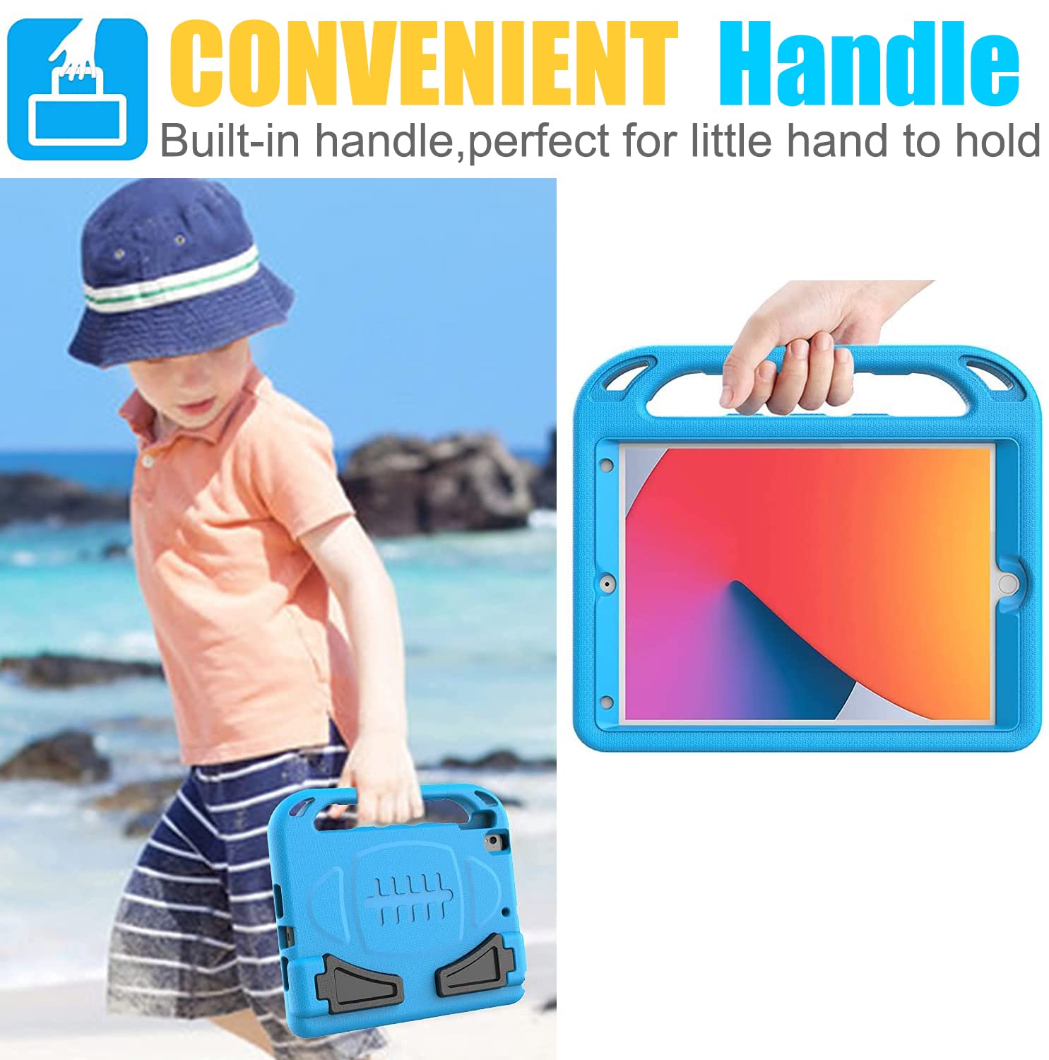 MENZO Kids Case for iPad 9th Generation, iPad 8th/7th Generation Case for Kids, iPad 10.2 Case, with Built-in Screen Protector, Shockproof Handle Stand Case for New iPad 10.2 inch 2021/2020/2019, Blue
