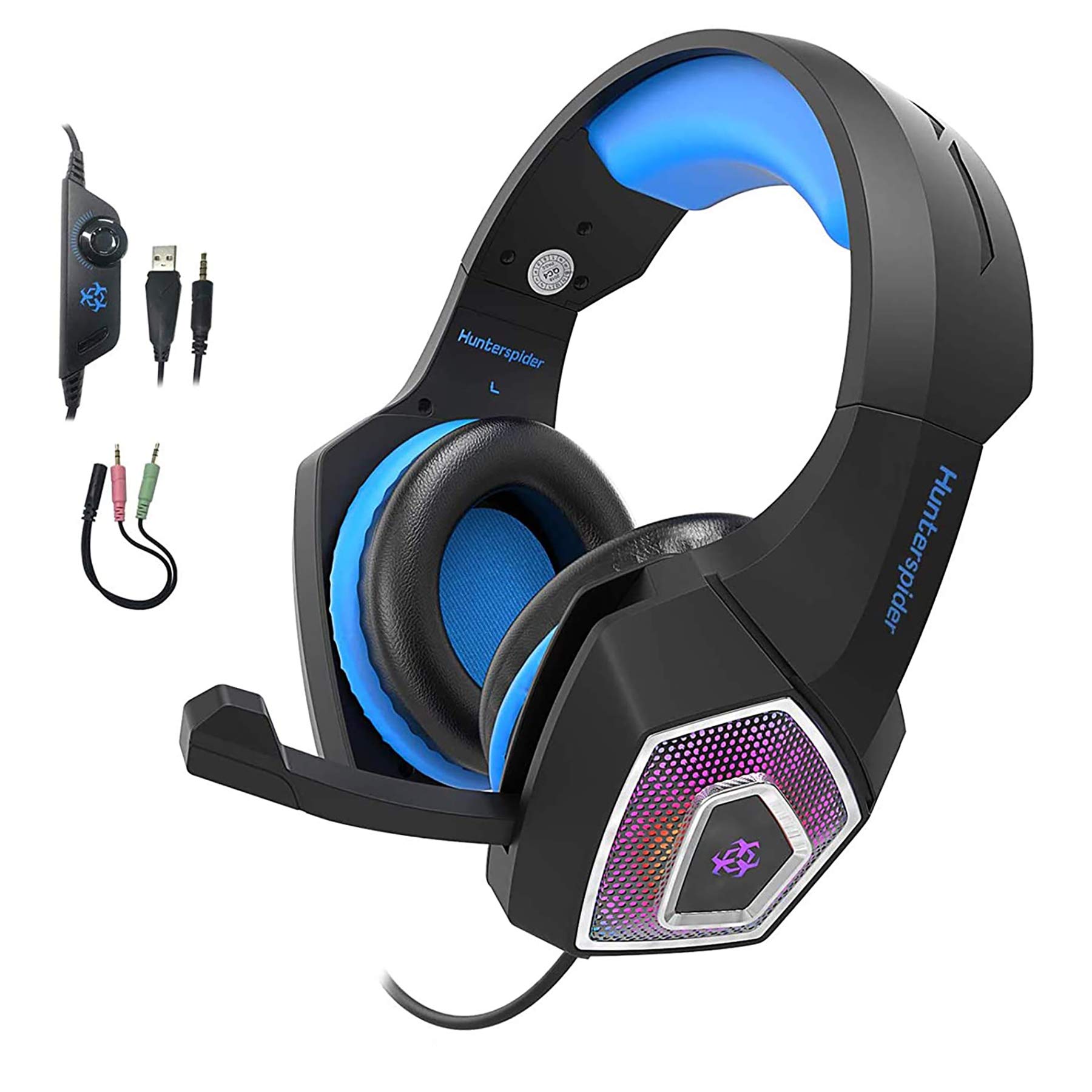 Gaming Headset for PS4 Xbox One, YCCSKY Wired Over Ear Headphone PC USB Gaming Headset with Noise Canceling Mic and LED Light, Compatible with PS4/Xbox One/Mac/Tablets/PC/Laptop/Mobile Phone (Blue)