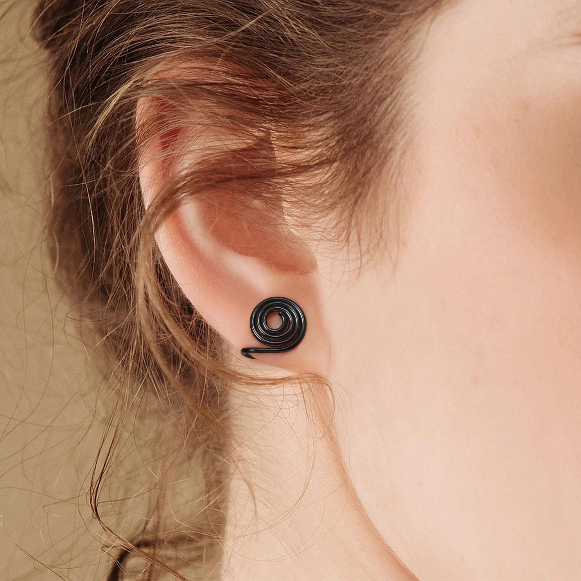 FLYUN Pressure Earring for Keloids, Clip On Earring, Ear Cuff, Stainless Steel Spiral Non-pierced Earrings (10MM, silver&gold&black)