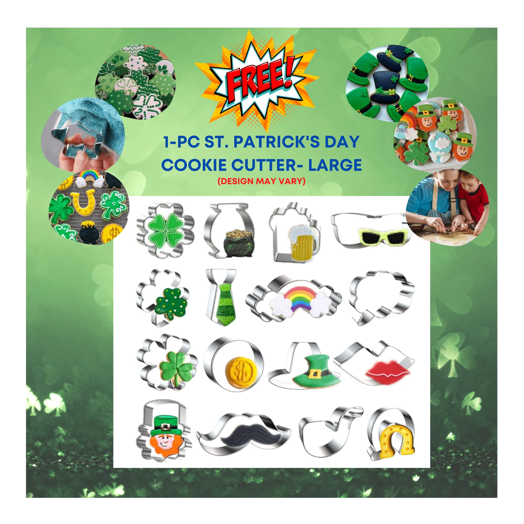 Ja'cor St Patricks Day Shamrocks Kitchen Towels Set of 2, White Green Shamrock Decor Accessories Irish Dish Linen Dishcloths Towel Decorations with 1Pc-Saint Patrick's Large Cookie Cutters