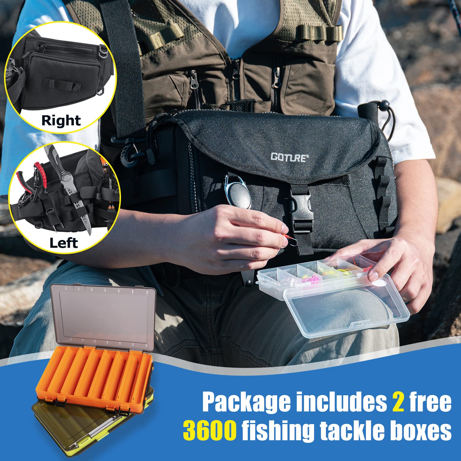Goture Fishing Tackle Bag, Water-Resistant Fishing Tackle Storage Bag with Padded Shoulder Strap and 2 tackle boxes