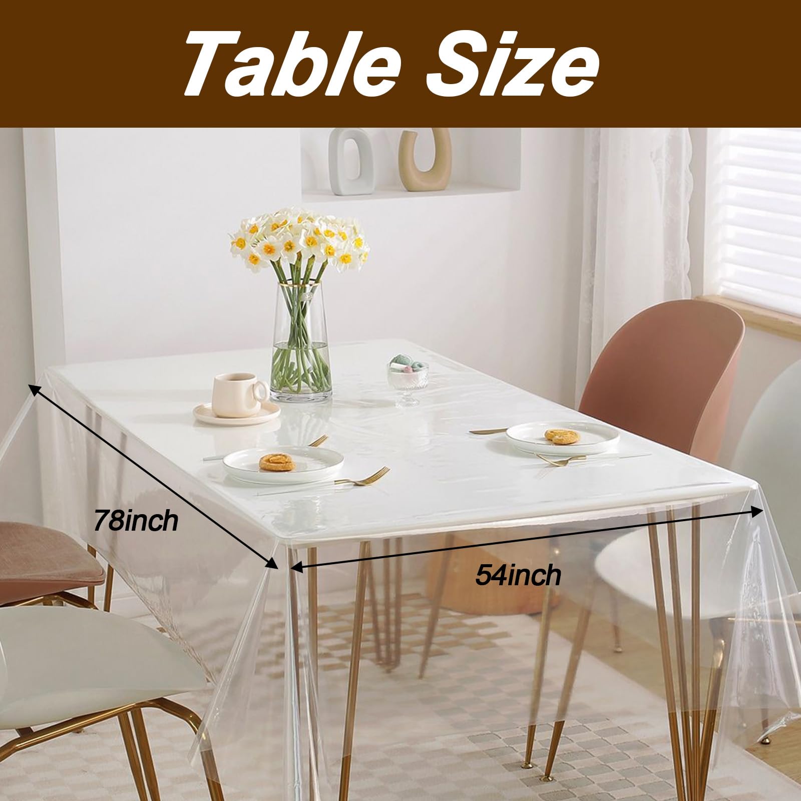 Fixwal Clear Plastic Tablecloth Protector 60 x 84 Inch 100% Waterproof Vinyl PVC Table Cloth, Oil Spill Proof, Wipe Clean Rectangle Table Cover for Dining Table, Parties & Camping