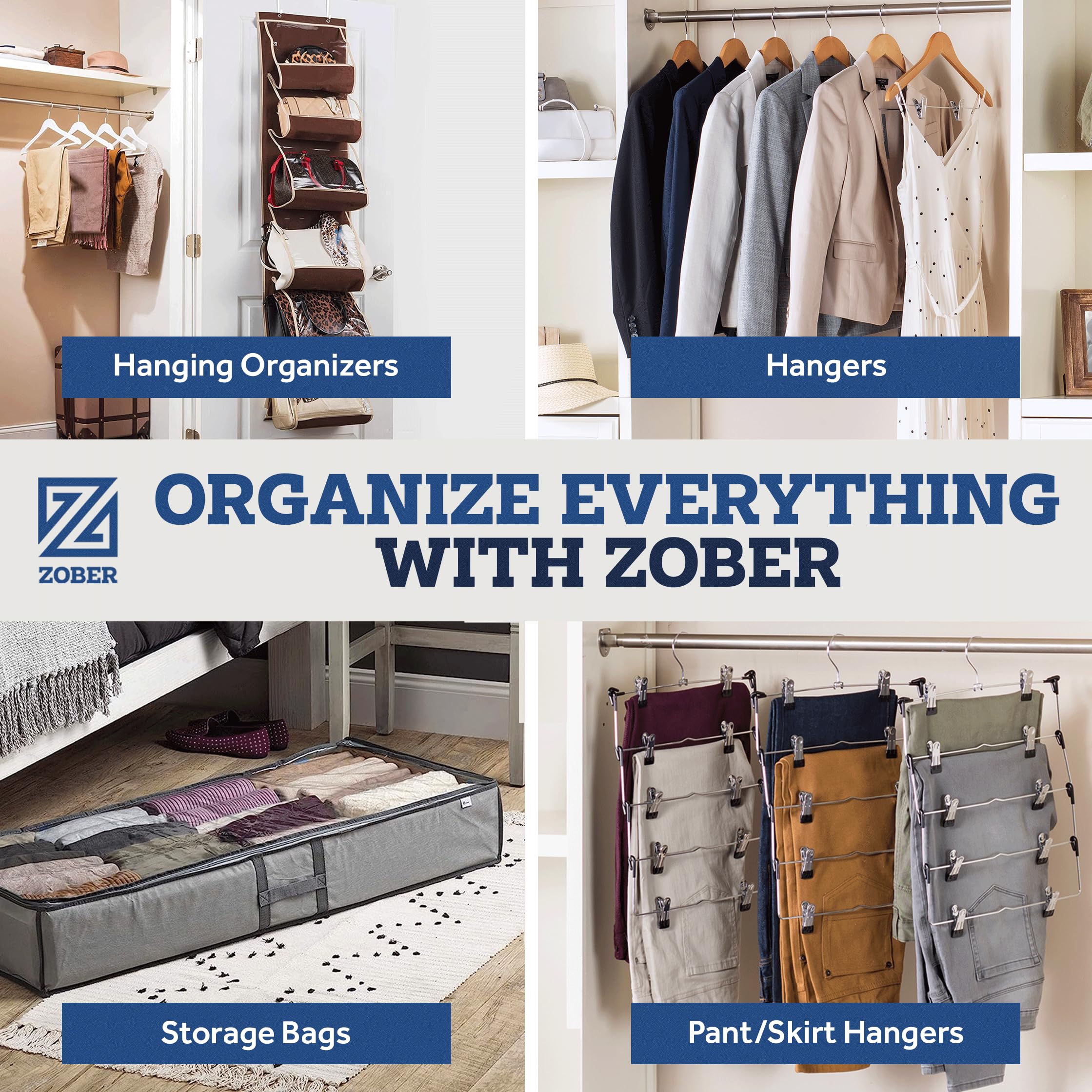 ZOBER Purse Organizer For Closet - Over The Door Purse Organizer W/ 6 Pockets for Easy Purse Storage - Durable Metal Hooks - Purse Rack W/Clear Pockets - Black (2 Pack)