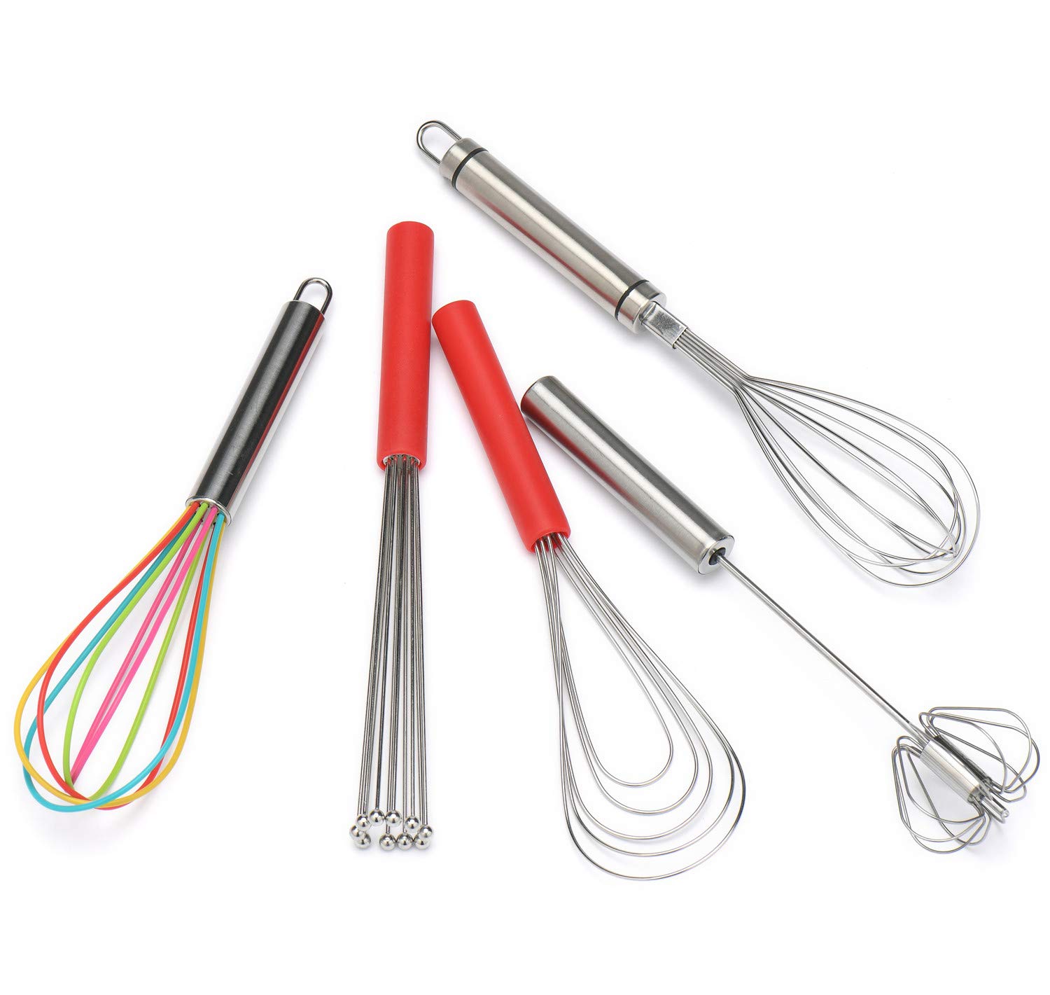 Flat Whisk Silicone Handle Non Slip 10" - 5 Wires Whisk with 10 Heads for Kitchen Cooking Color Red by Jell-Cell