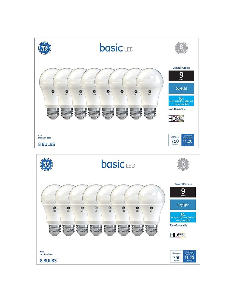 GE Basic 60-Watt EQ A19 Daylight LED Light Bulb (8-Bulbs) - Pack of 2 (16-Bulbs)