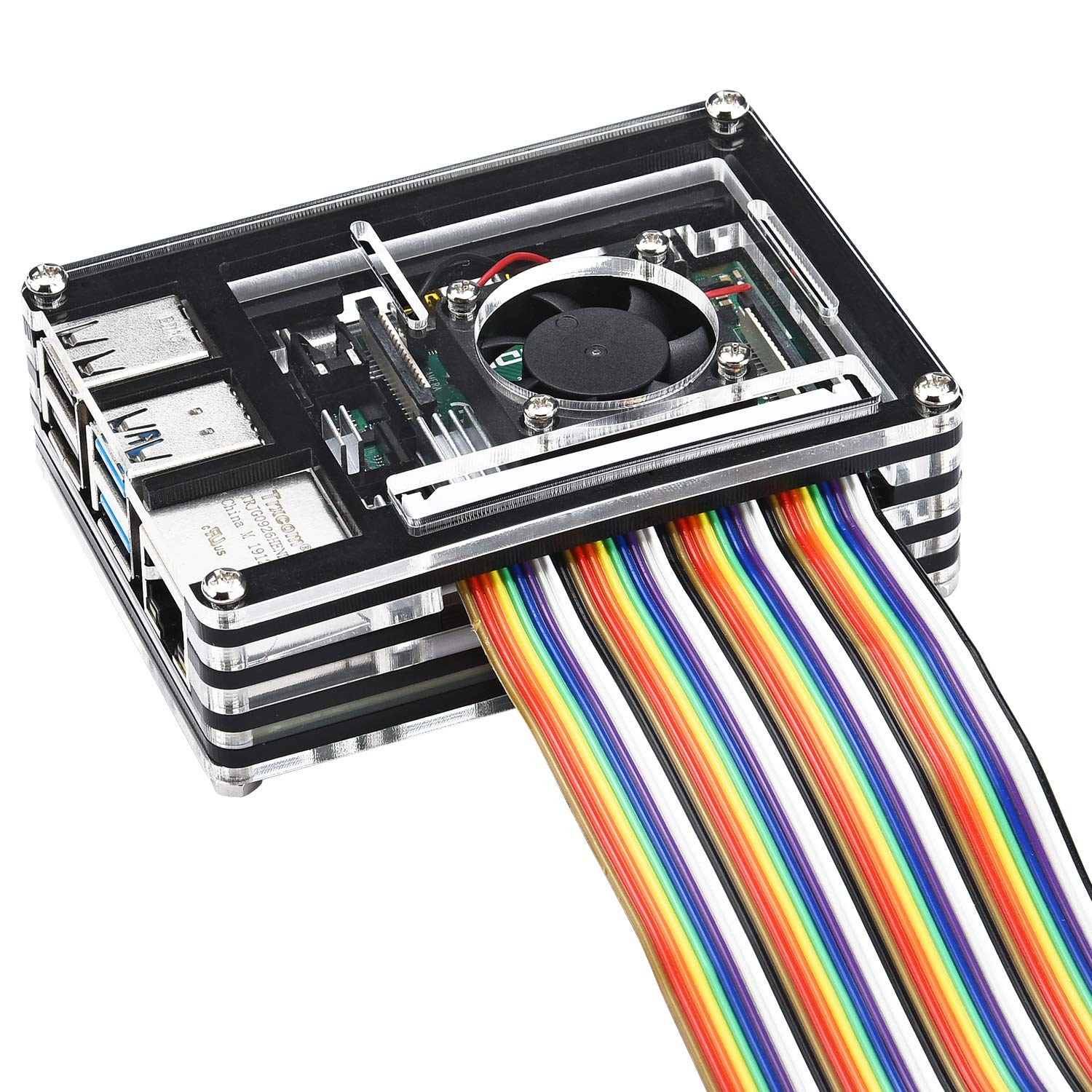 GeeekPi Acrylic Case for Raspberry Pi 4 Model B, Pi 4 Case with Cooling Fan and Heatsinks for Raspberry Pi 4 Model B(Only for Pi 4) (Black and Clear)