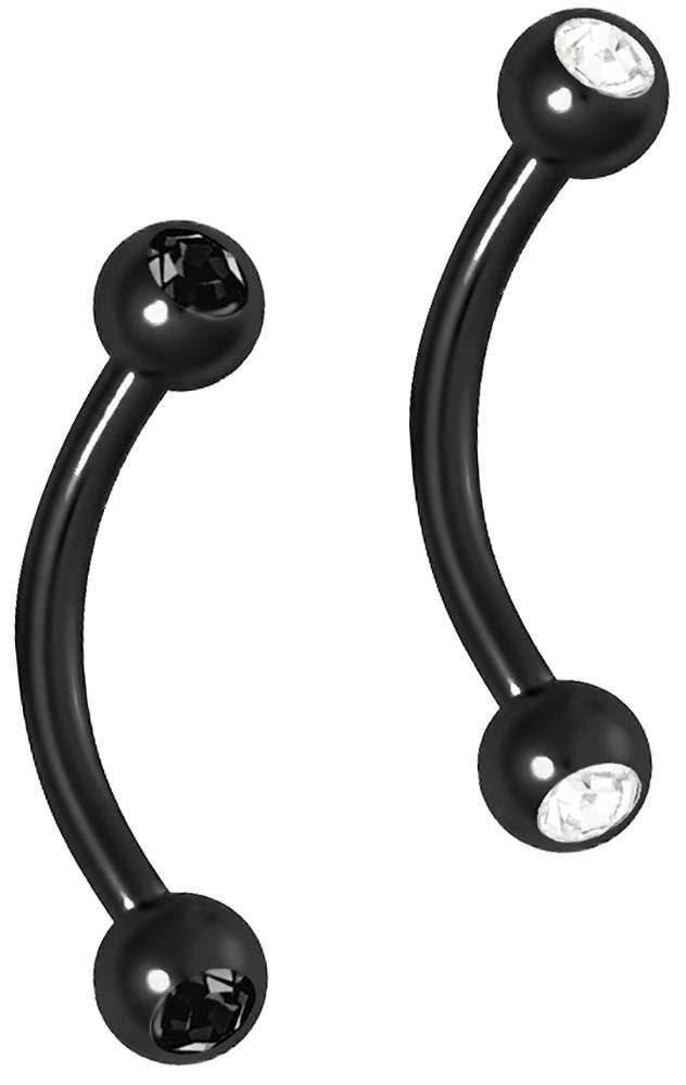 Forbidden Body Jewelry Set of 2: 16g 8mm Black Daith Earring, Eyebrow Ring and Rook Piercing, Clear and Black CZ Gems