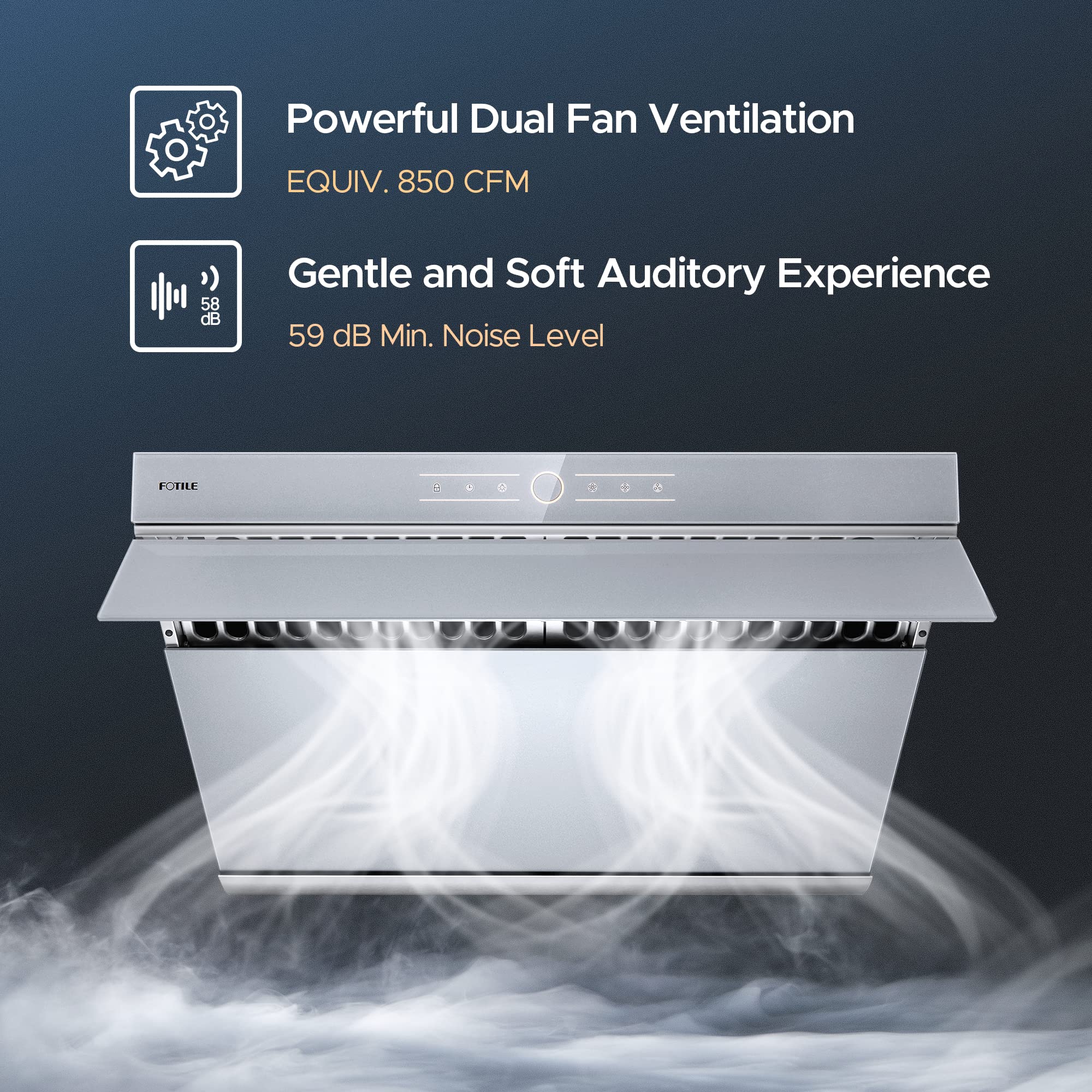 FOTILE JQG7501.G 30" Range Hood | Unique Side-Draft Design for Under Cabinet or Wall Mount | Modern Kitchen Vent Hood | Powerful Motor | LED Lights | Silver Grey Tempered Glass Surface
