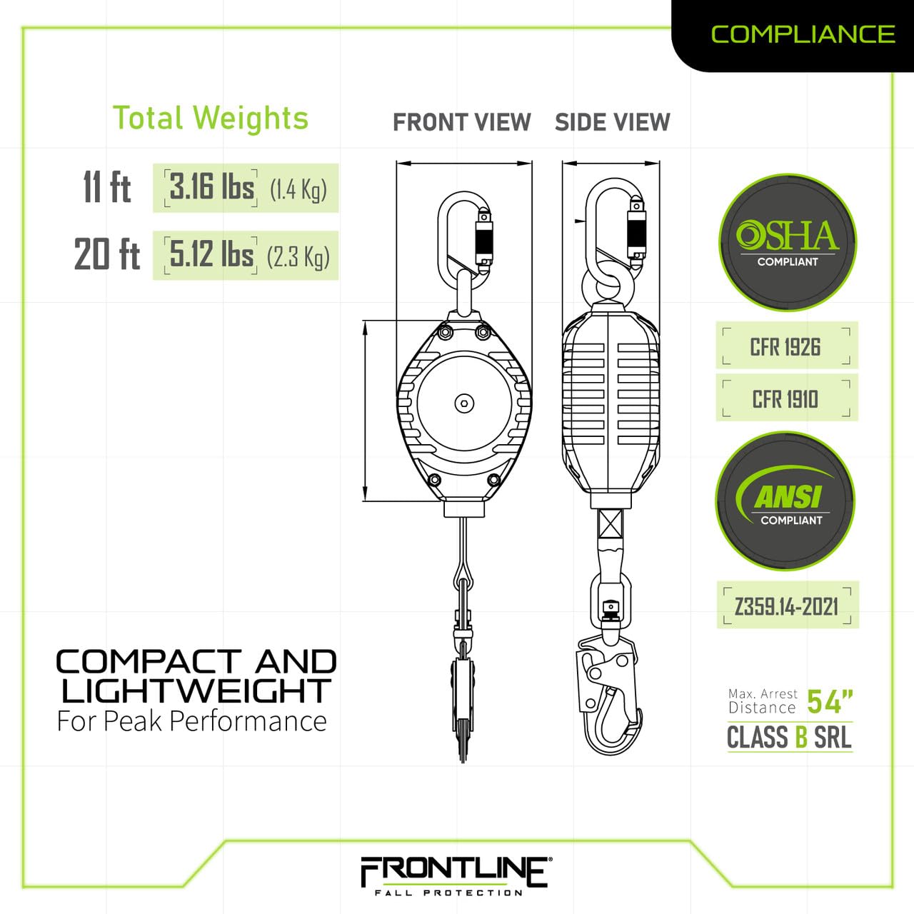 Frontline RPW11 Web Single Leg SRL with Steel Snap Hook End |OSHA & ANSI Compliant SRL | Durable, Lightweight & Compact | Tangle Free Webbing | Construction Safety Yoyo