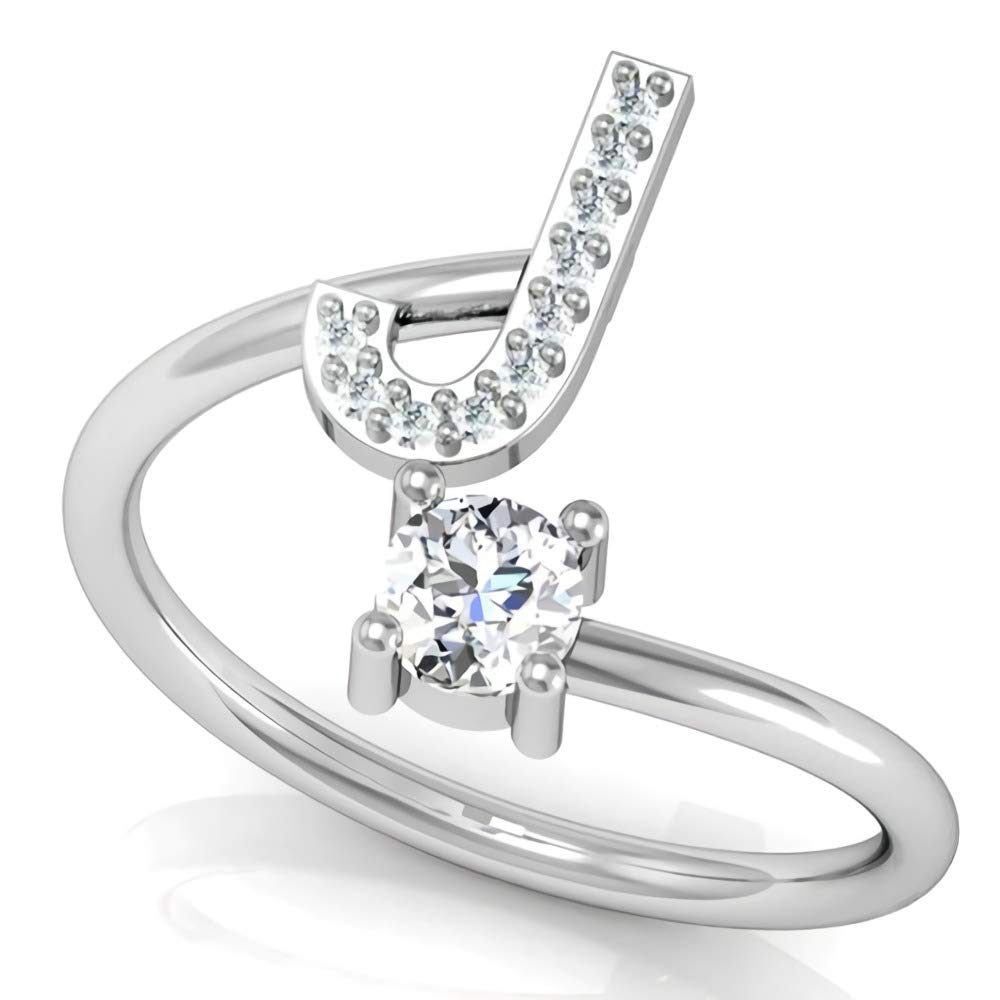 FPLHTOP 26 Letters Alphabet Engagement Wedding Ring for Women | Split Open Solitaire Crystal Rings (Silver | J)