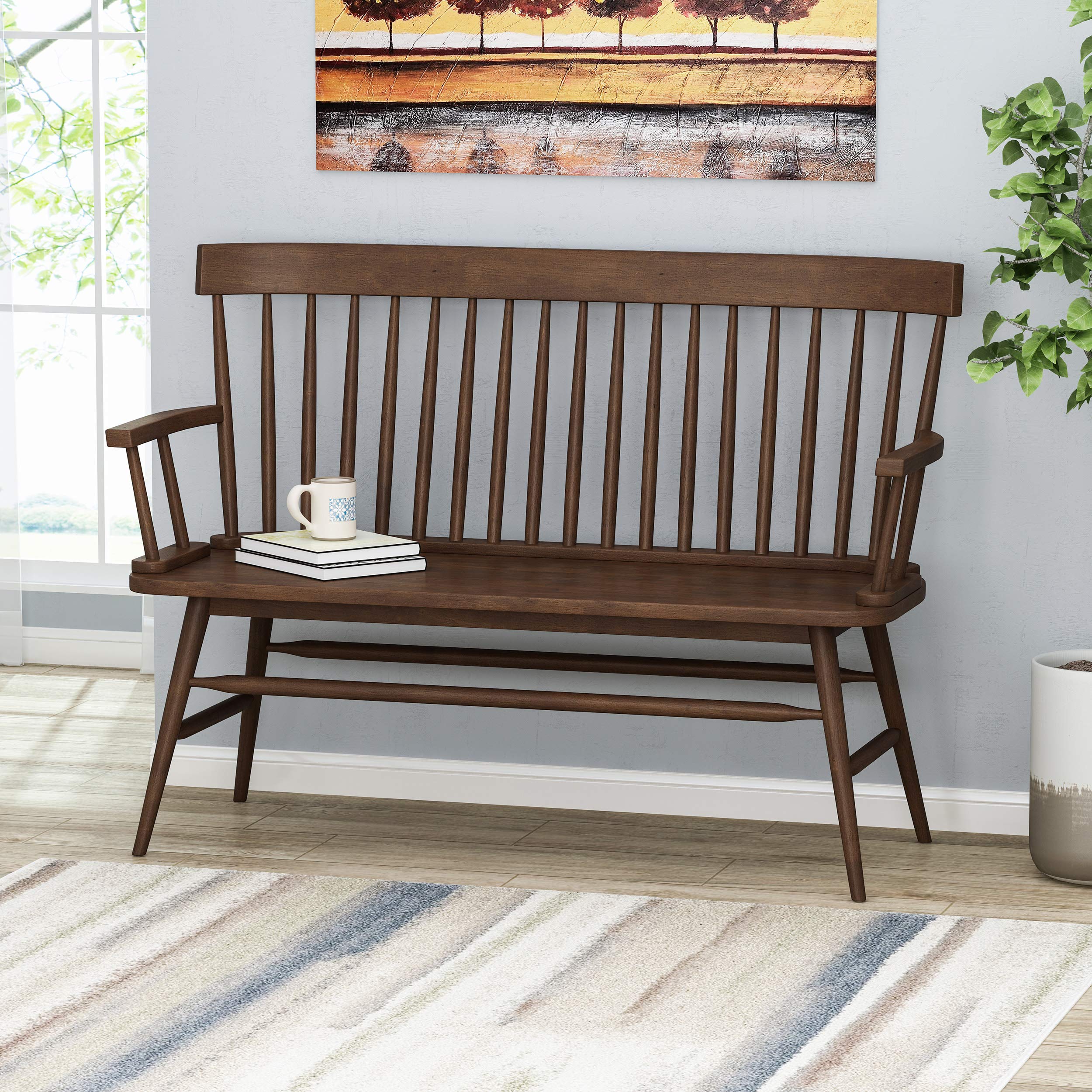 GDFStudio Farmhouse Bench, Walnut