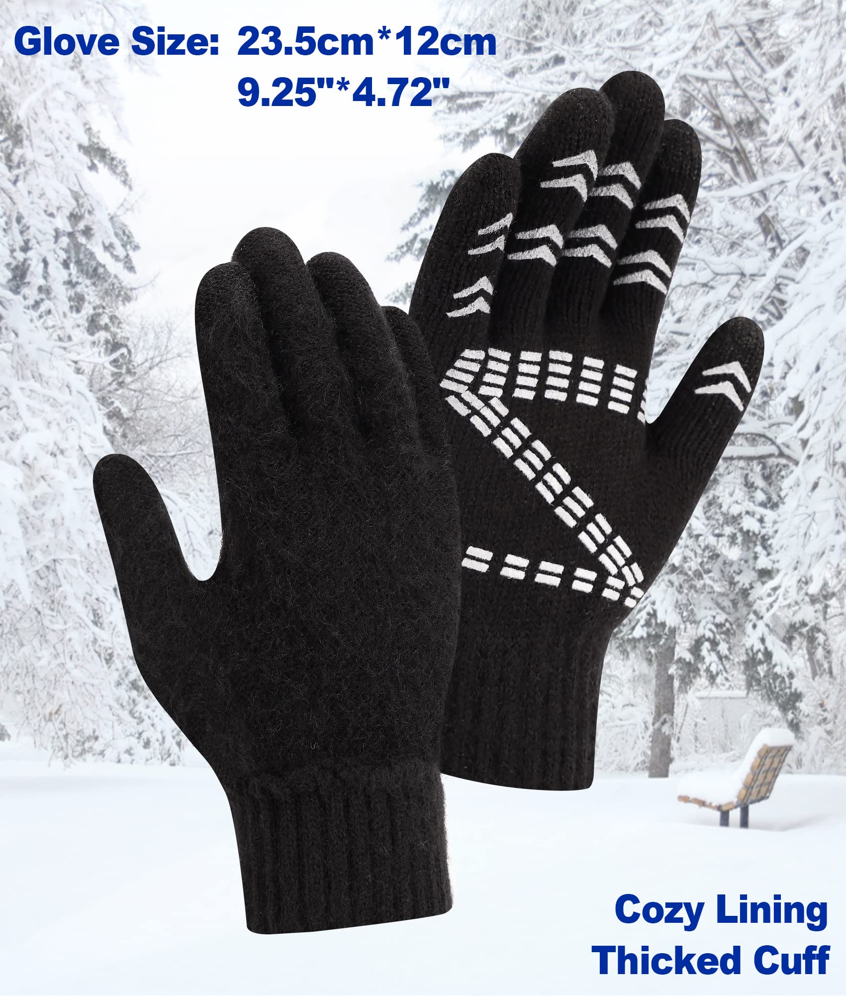 FZ FANTASTIC ZONE Mens Winter Gloves Warm Thermal Soft Wool Knit Touchscreen Gloves for Women
