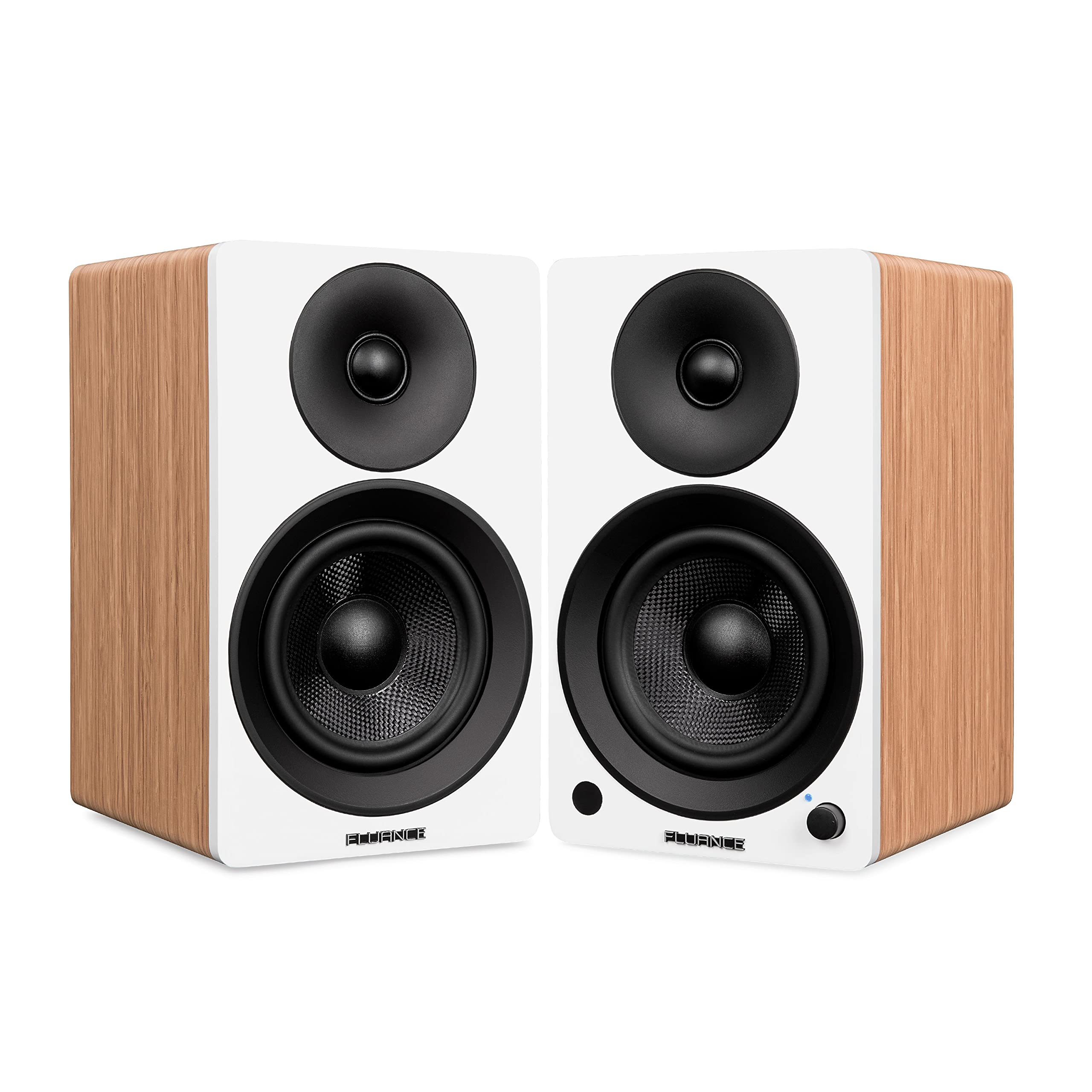 Fluance RT81 Elite High Fidelity Vinyl Turntable (White) with Ai41 Powered 5" Stereo Bookshelf Speakers (Lucky Bamboo), Diamond Stylus, Belt Drive, Built-in Preamp, 90W Class D Amplifier, Bluetooth