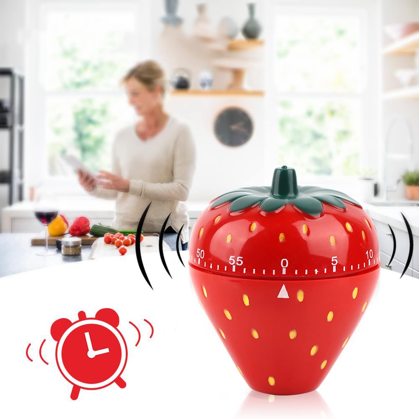 Kitchen Timer for Cooking, Strawberry Timer Strawberry Shaped 60 Minutes Kitchen Timer Mechanical Time Reminder Loud Ring Cooking
