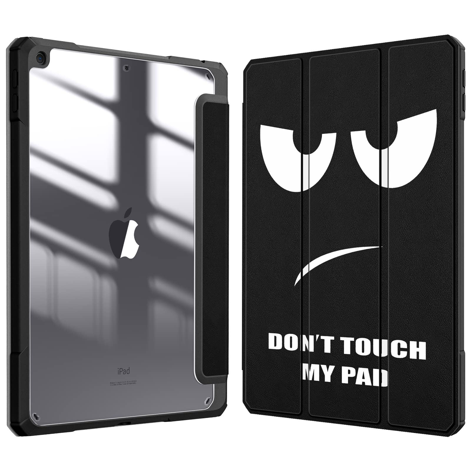 Fintie Hybrid Slim Case for iPad 9th / 8th / 7th Generation (2021/2020 / 2019) 10.2 Inch - [Built-in Pencil Holder] Shockproof Cover with Clear Transparent Back Shell, Don't Touch
