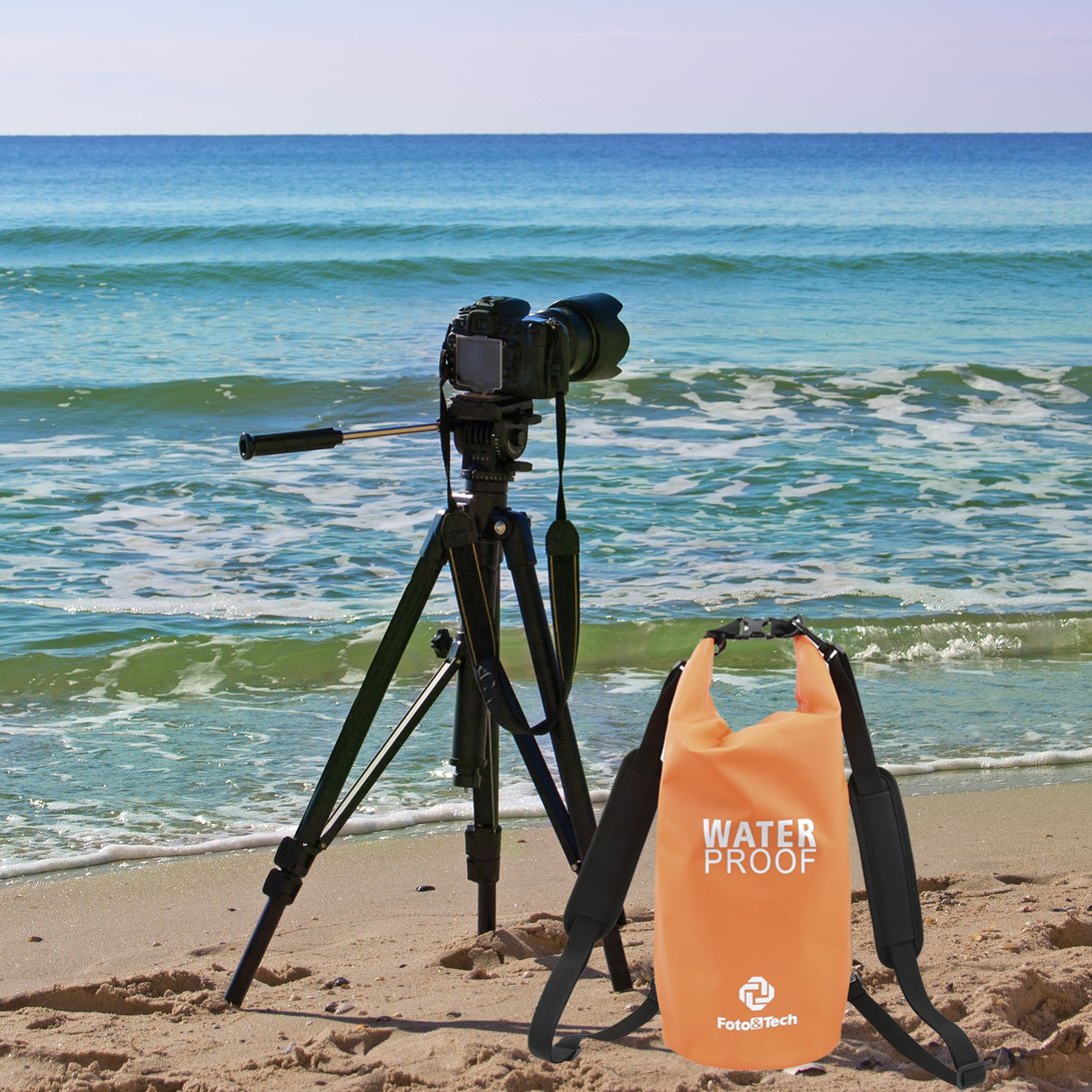 Foto&Tech Orange 10LT Waterproof Dry Bag Roll Top Dry Compression Sack Floating Dry Gear Bag Storm Sack+Backpack Style Padded Shoulder Straps for Kayaking/Boating/Beach/Rafting/Hiking/Camping/Fishing