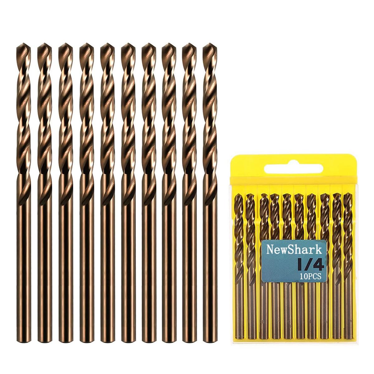 NewShark 1/16" Cobalt Drill Bits, 10 Pack of M35 HSS Metal Drill Bit Set for Hard Metal, Stainless Steel, Cast Iron,Cobalt Drill Bits with Storage Case