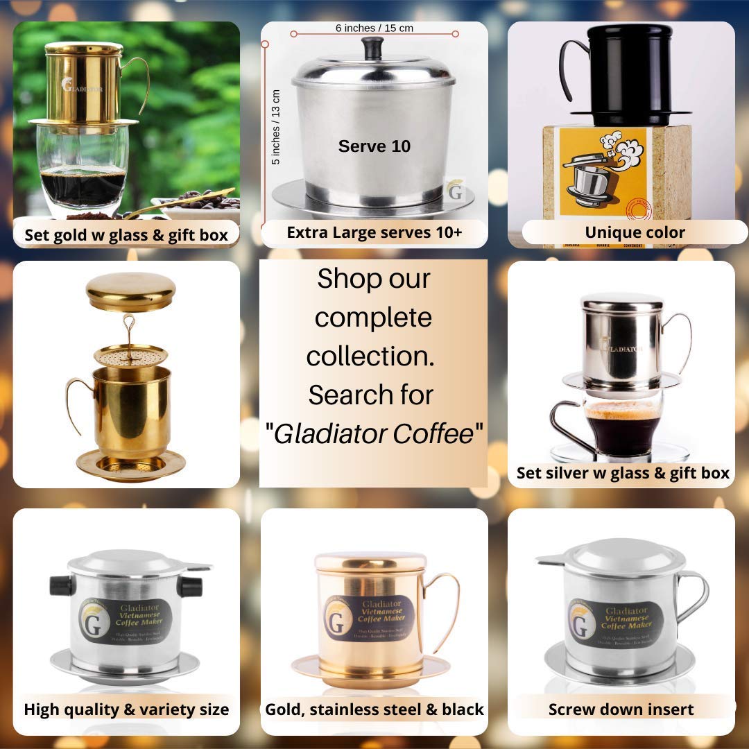 Vietnamese Coffee Maker Filter Set | French Press Style Coffee Filters | Pour Over Coffee Dripper | Portable Coffee Makers 1 Cup | Single Serve Coffee Maker | Reusable Coffee Press | Medium 8oz (1)