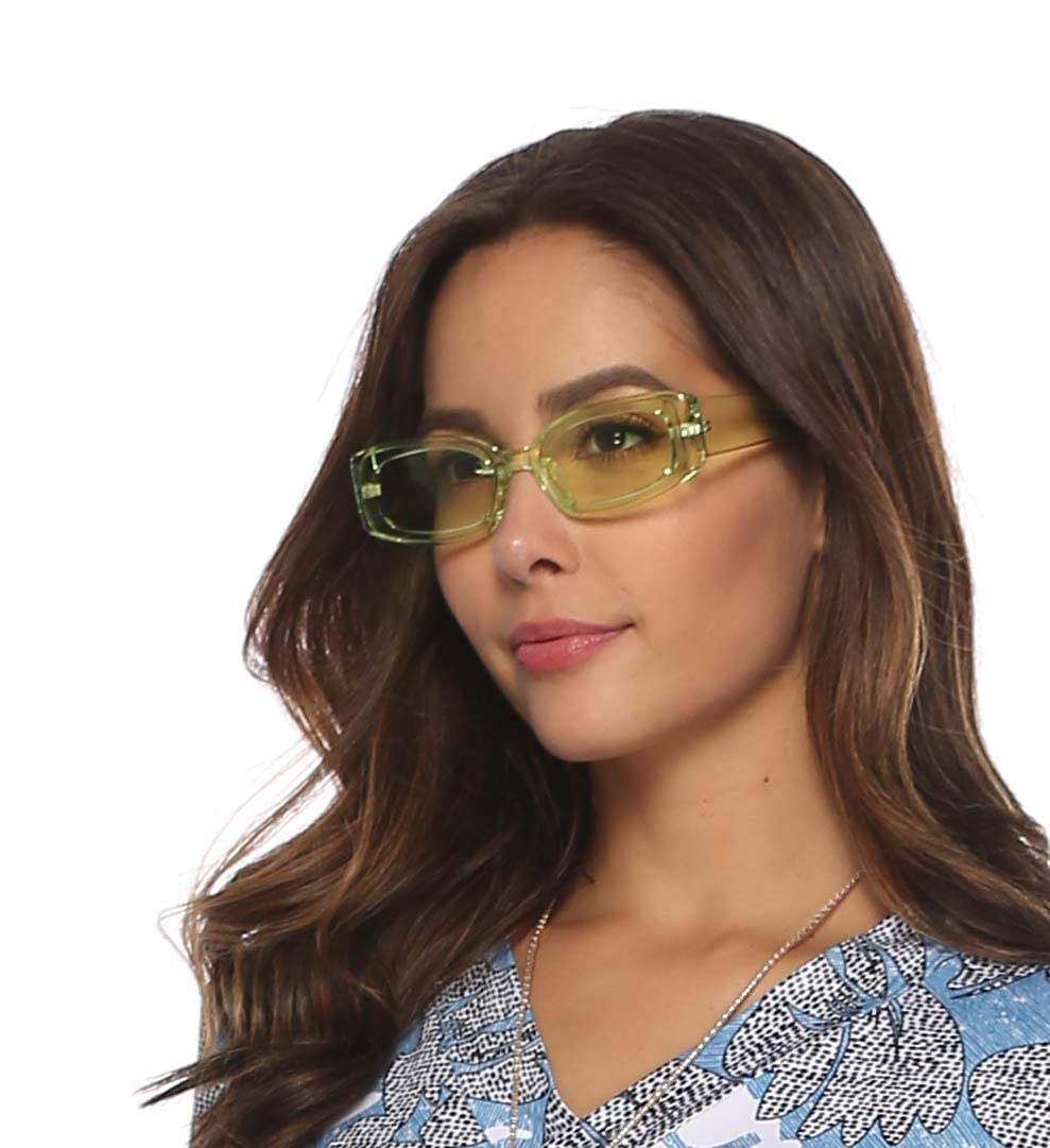 FEISEDY Retro Rectangle Sunglasses Women Men Vintage 90s Small Glasses Thick Narrow Fashion Y2K Plastic Glasses B2462