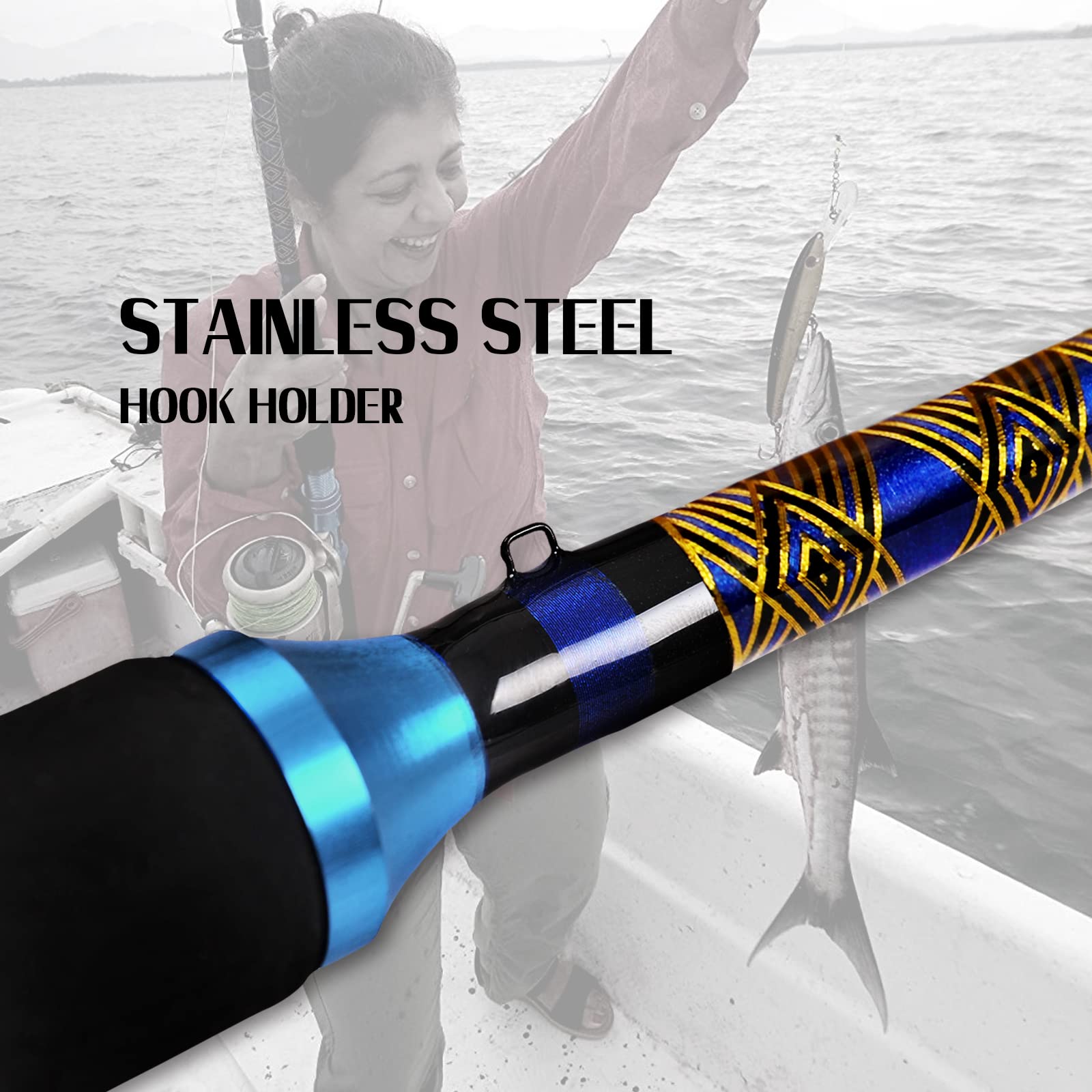 Fiblink Saltwater Graphite Jig Jigging Spinning Fishing Rod Deep Sea Jig Pole (6-Feet, Heavy, 80-120lbs)
