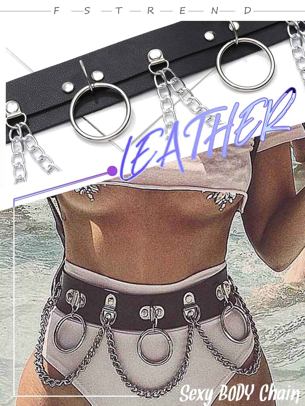 Fstrend Leather Waist Chain Belt Body Chains Punk Harness Chains Rave Prom Body Jewelry Accessory for Women.