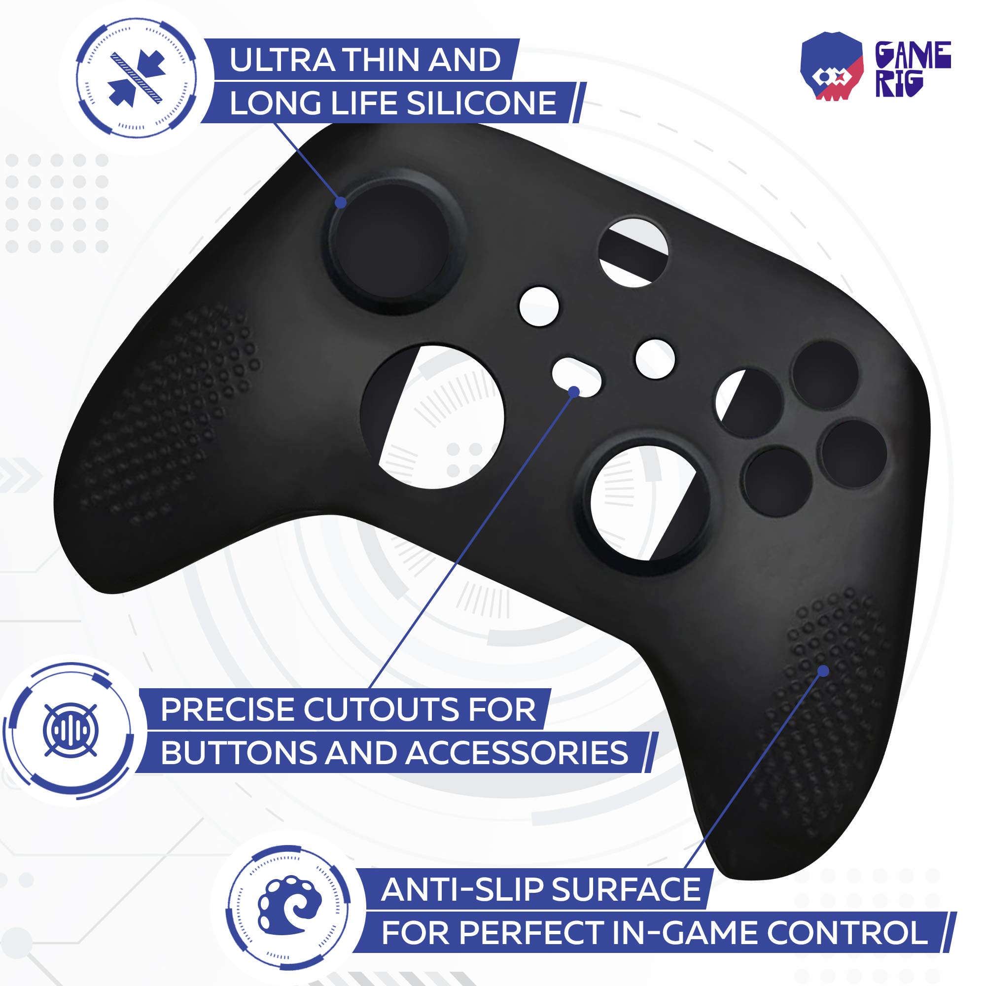 Game Rig Xbox Series X&S Controller Cover Silicon Skin - Anti-Slip 100% Compatible Case - 360 Degree Gamepad Protector Black